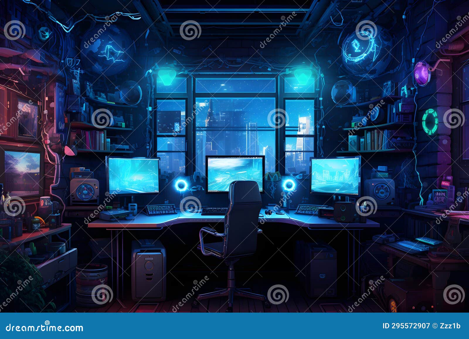 Messy and Dark Cyberpunk Hacker Hideout Room. Neural Network Generated ...