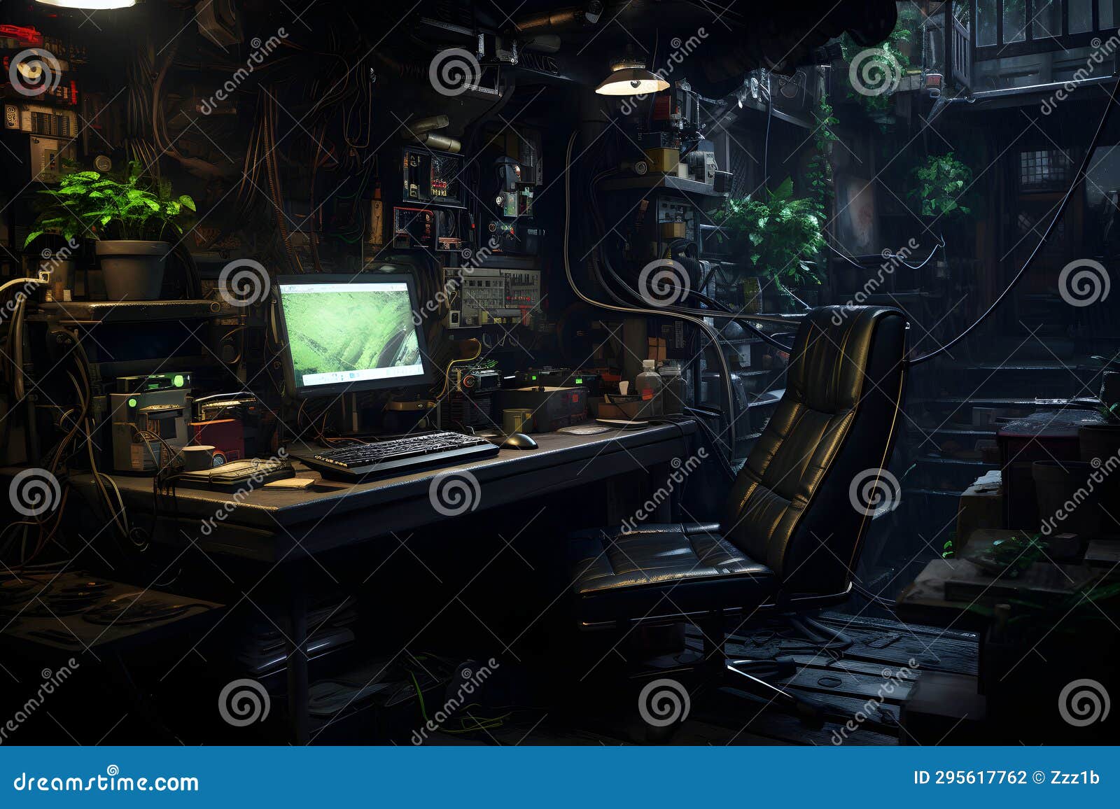 Messy and Dark Cyberpunk Hacker Hideout Room. Neural Network Generated ...