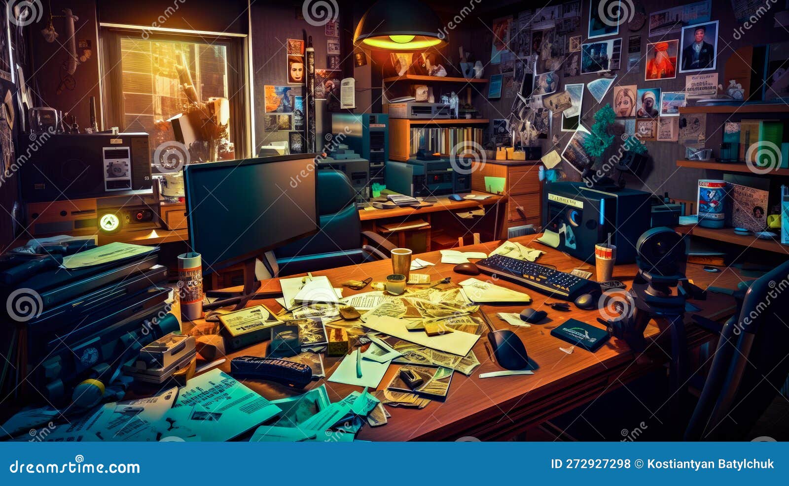 Messy Desk with Computer Monitor and Keyboard. Generative AI Stock ...