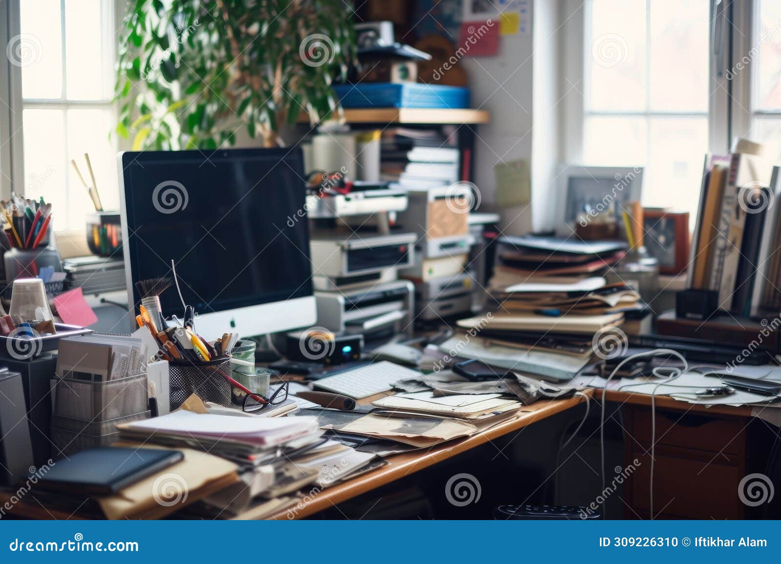 A Messy Desk Filled with Various Items, Including Documents, Office ...