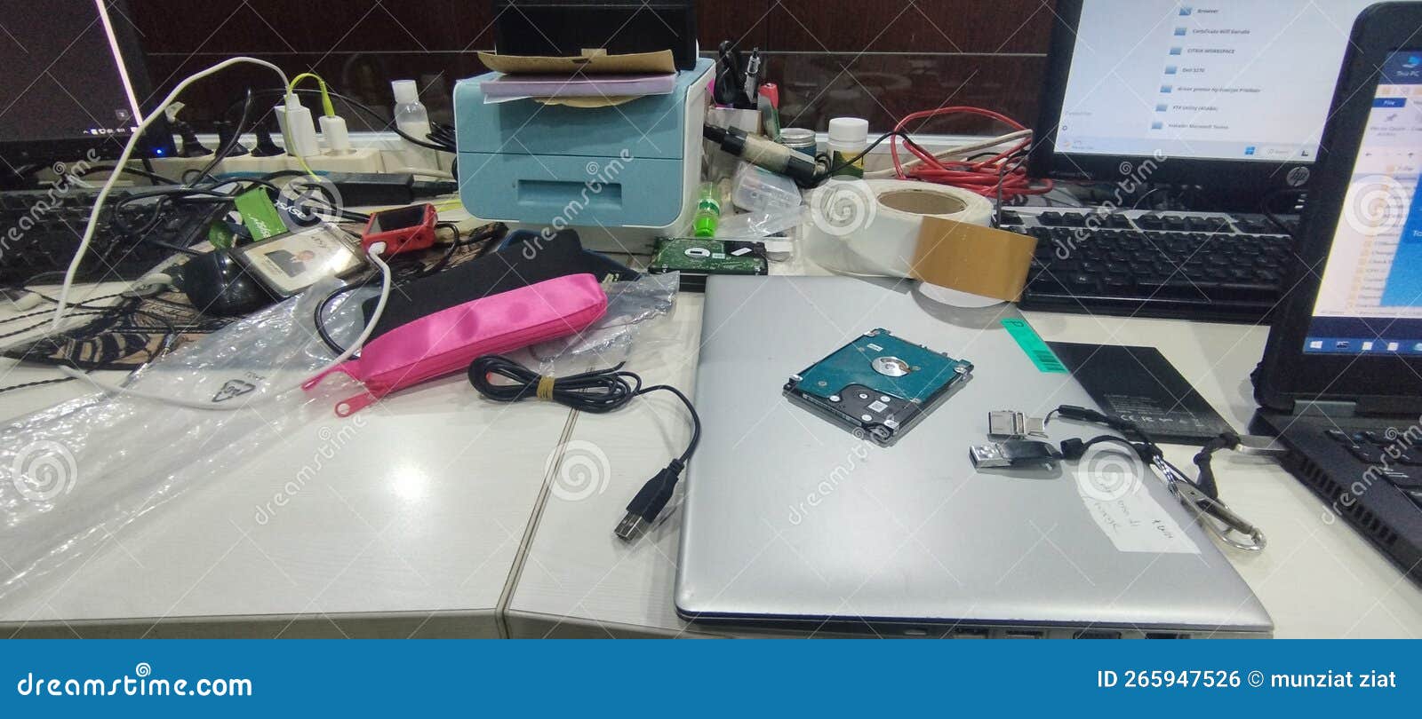 Messy Desk Of A House During Quarantine With Two Computers And Many ...