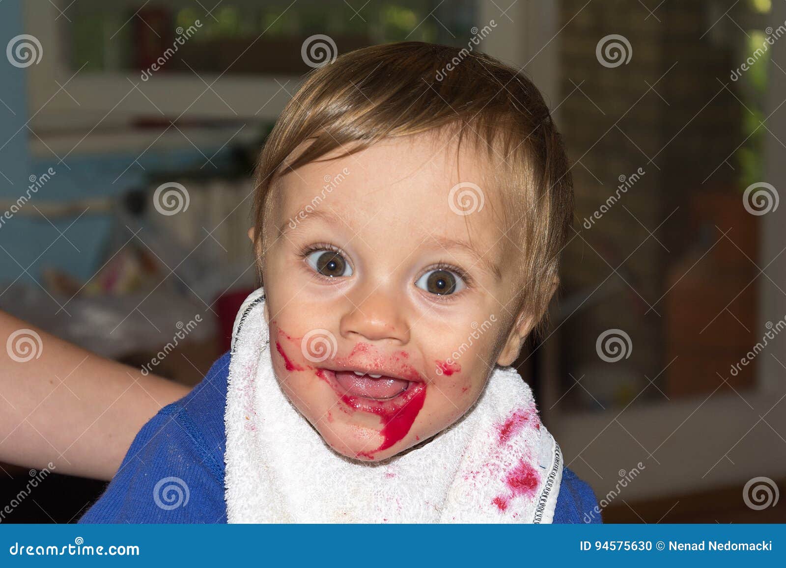Messy and Dirty Baby is Eating Snack Stock Photo - Image of boys, baby ...