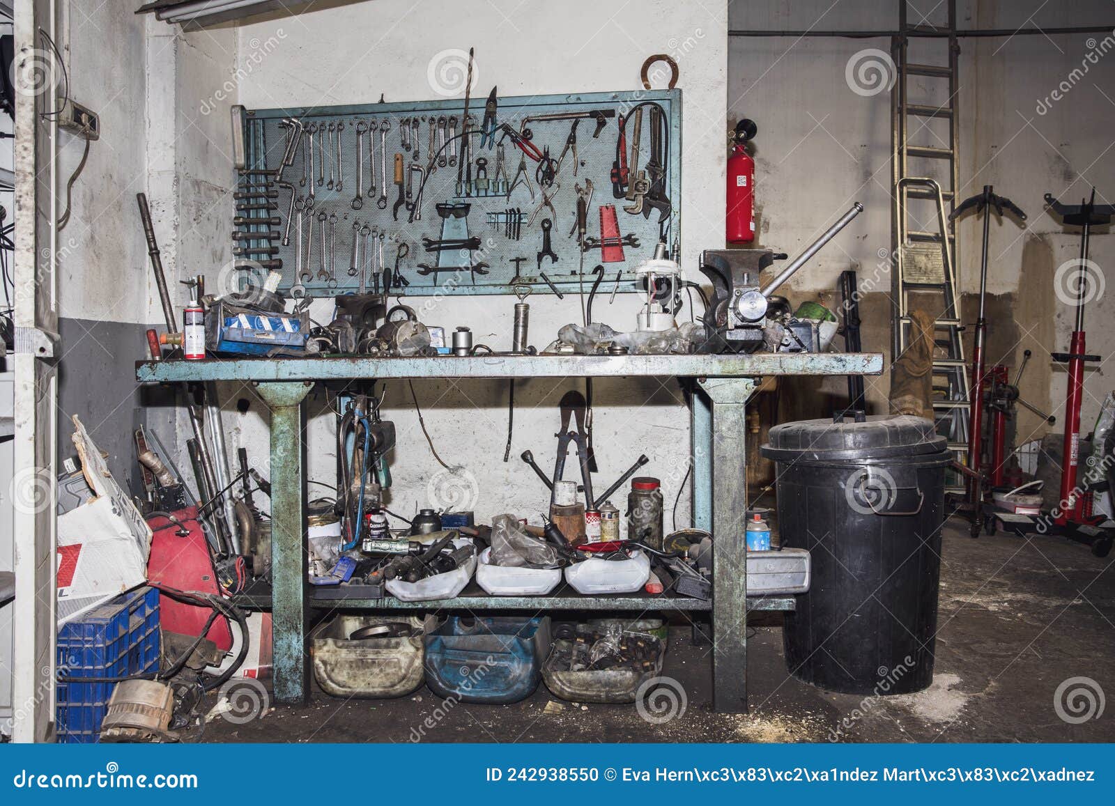 Messy and Dirty Mechanical Workshop Stock Photo - Image of workbench ...