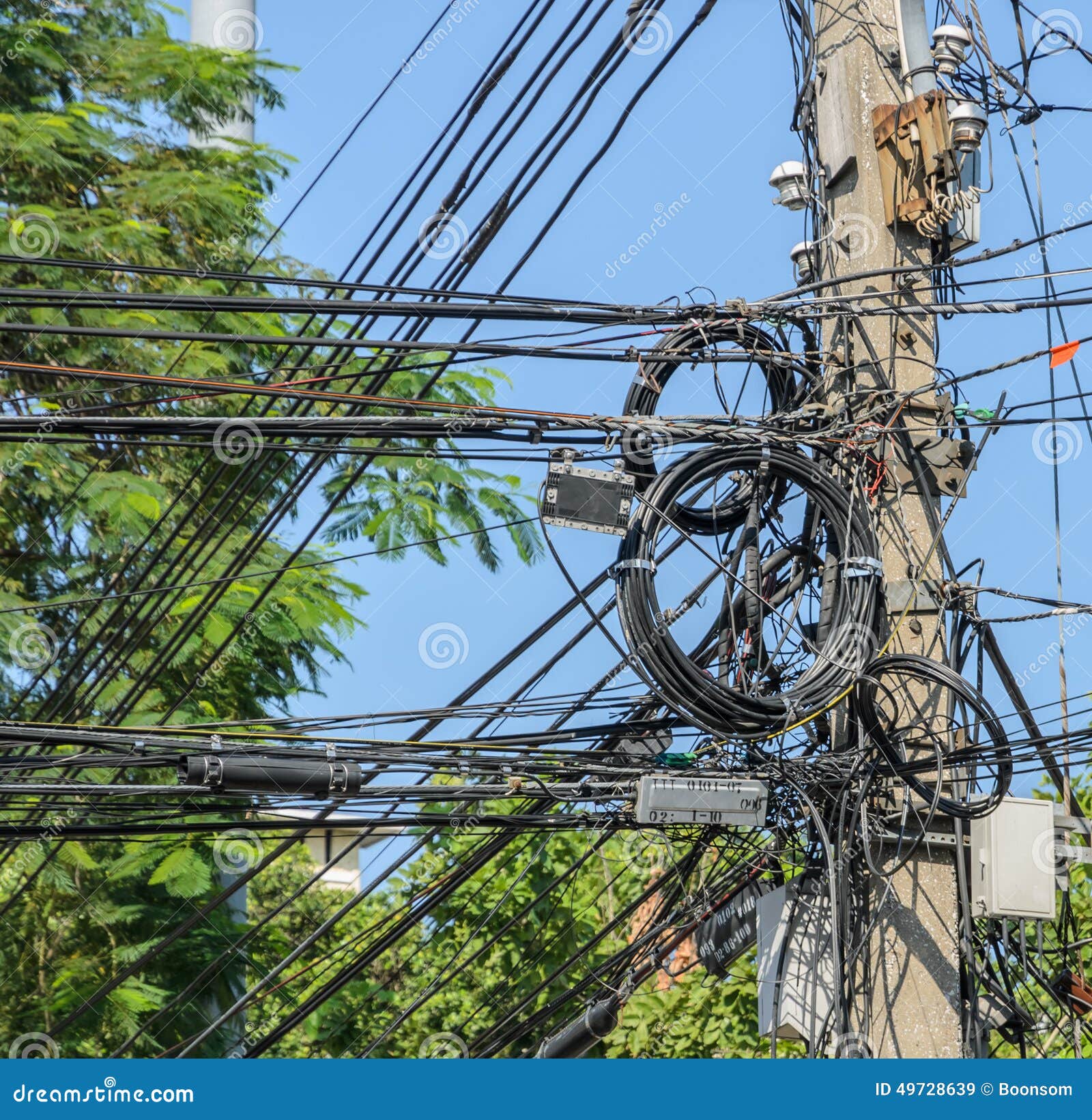 Messy Electric Cables on Pole Stock Image - Image of infrastructure ...