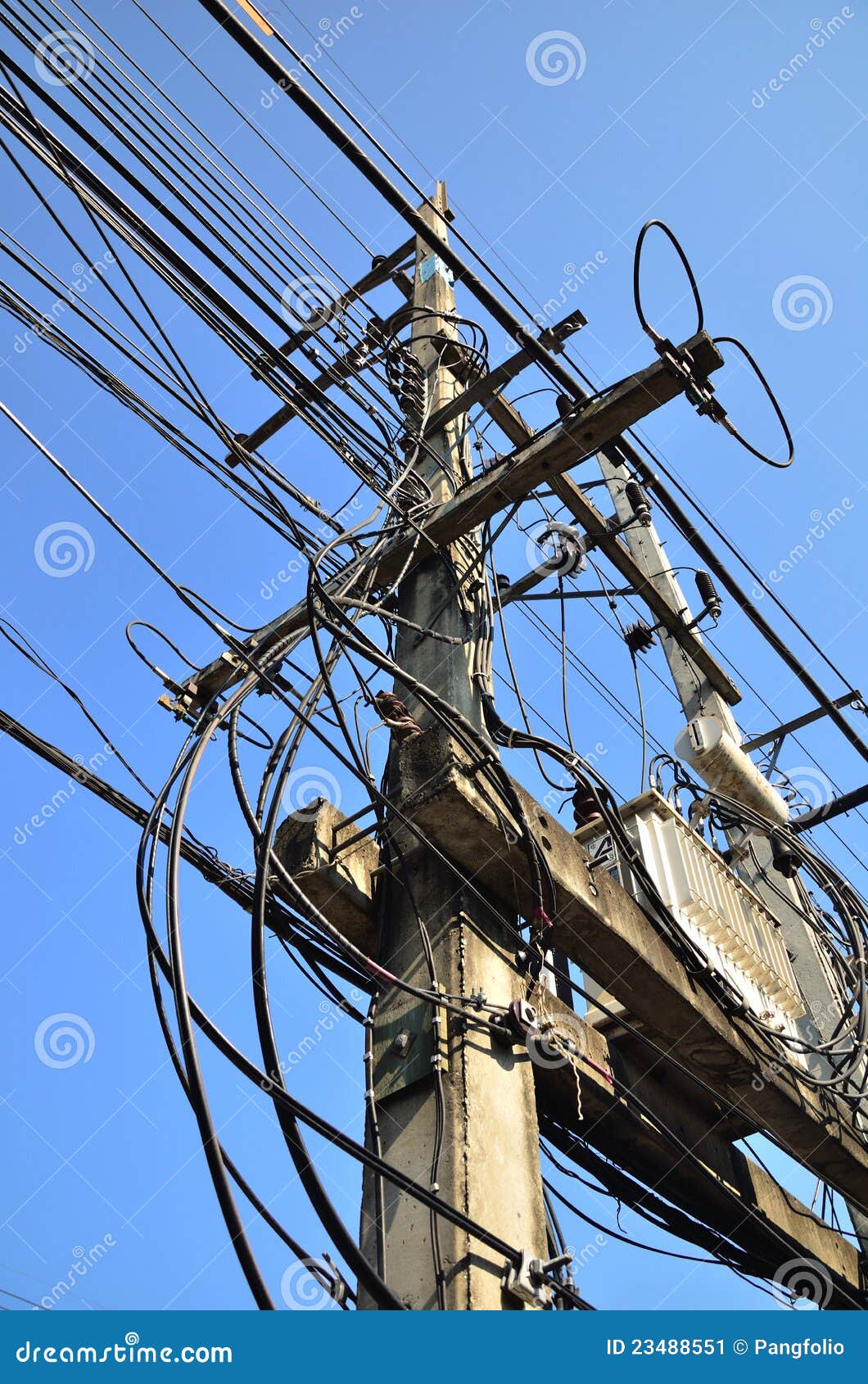 Messy Electric Pole Cable Lines Royalty-Free Stock Photo ...