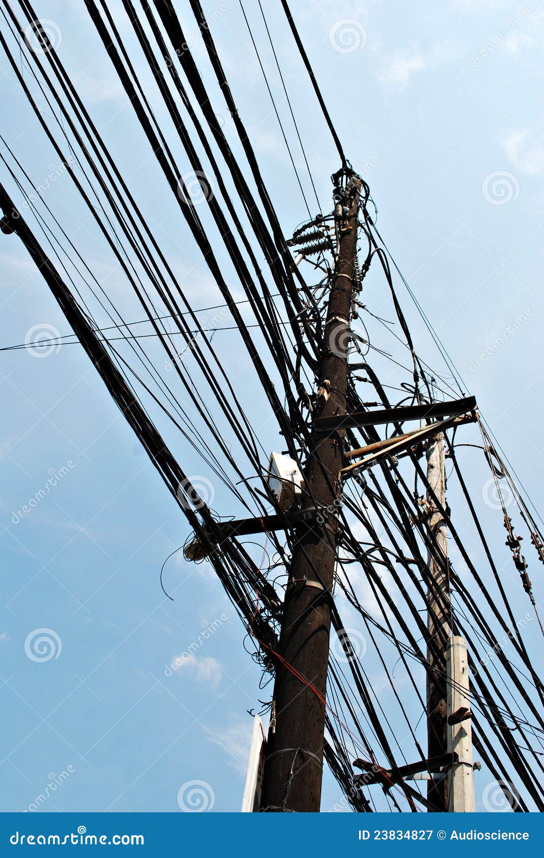 Messy Electric Pole Cable Lines Stock Image - Image of junction, pole ...
