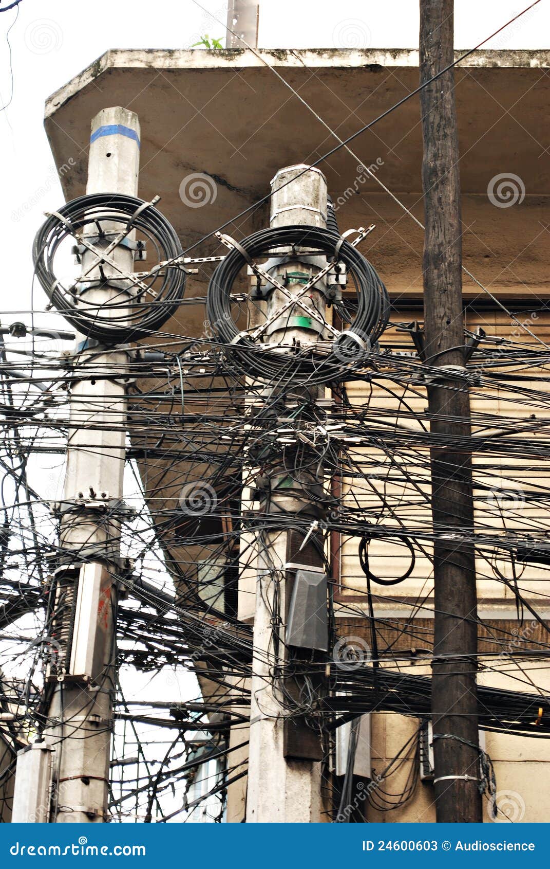 Messy Electric Pole Cable Lines Royalty-Free Stock Photo ...