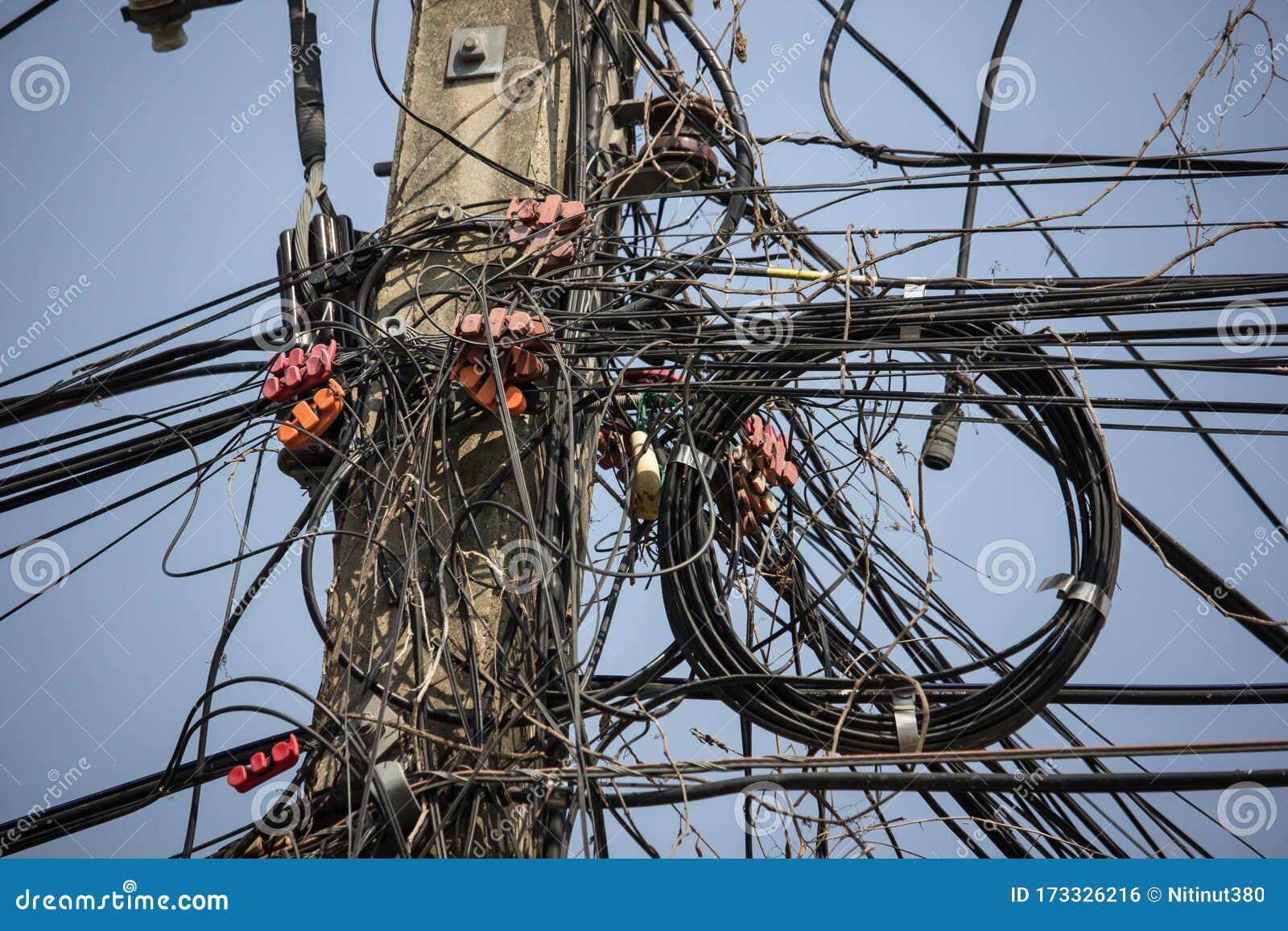Messy Electric Pole Cable Lines Royalty-Free Stock Photo ...