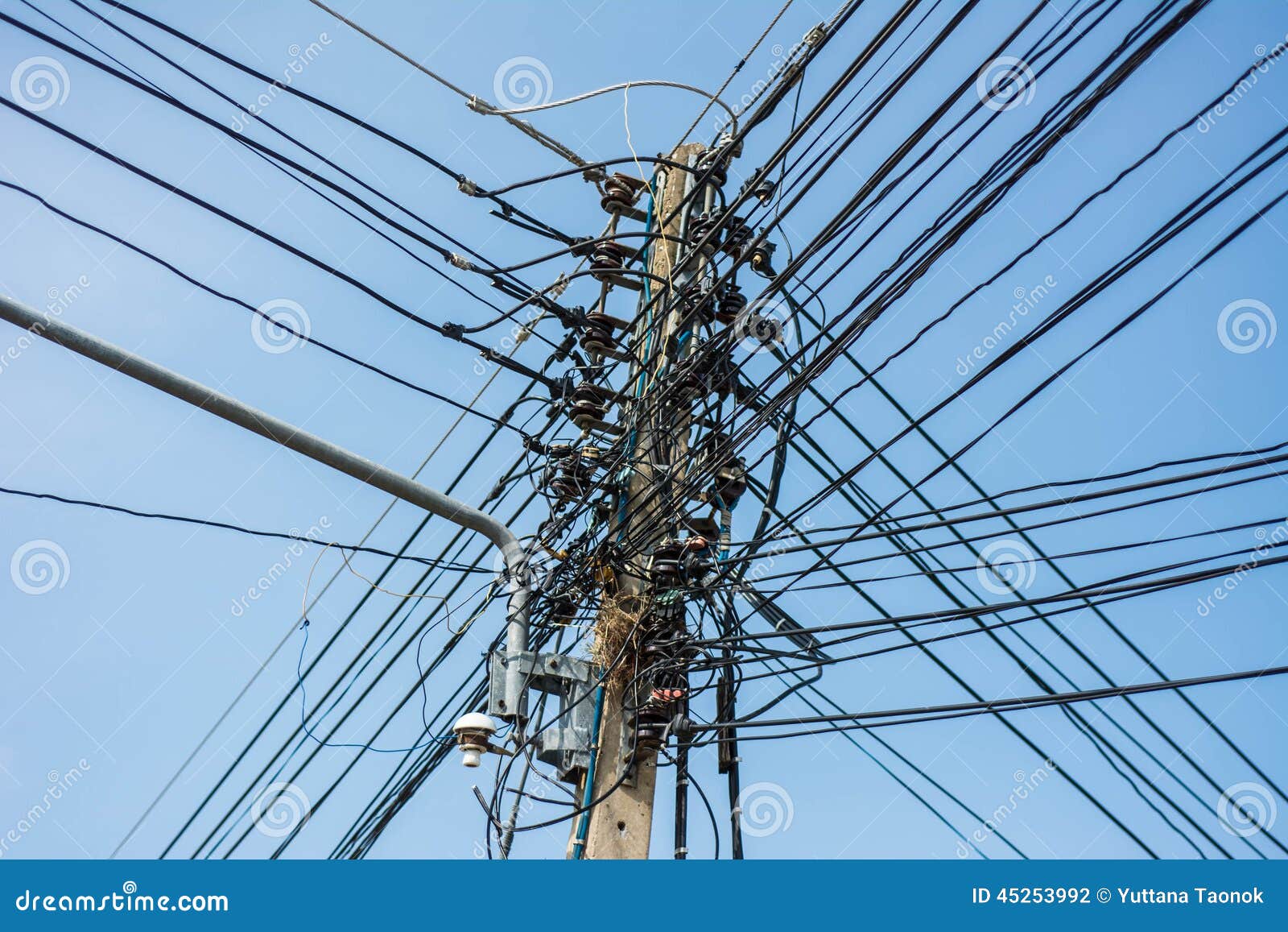 Messy Electric Pole Cable Lines Royalty-Free Stock Photo ...