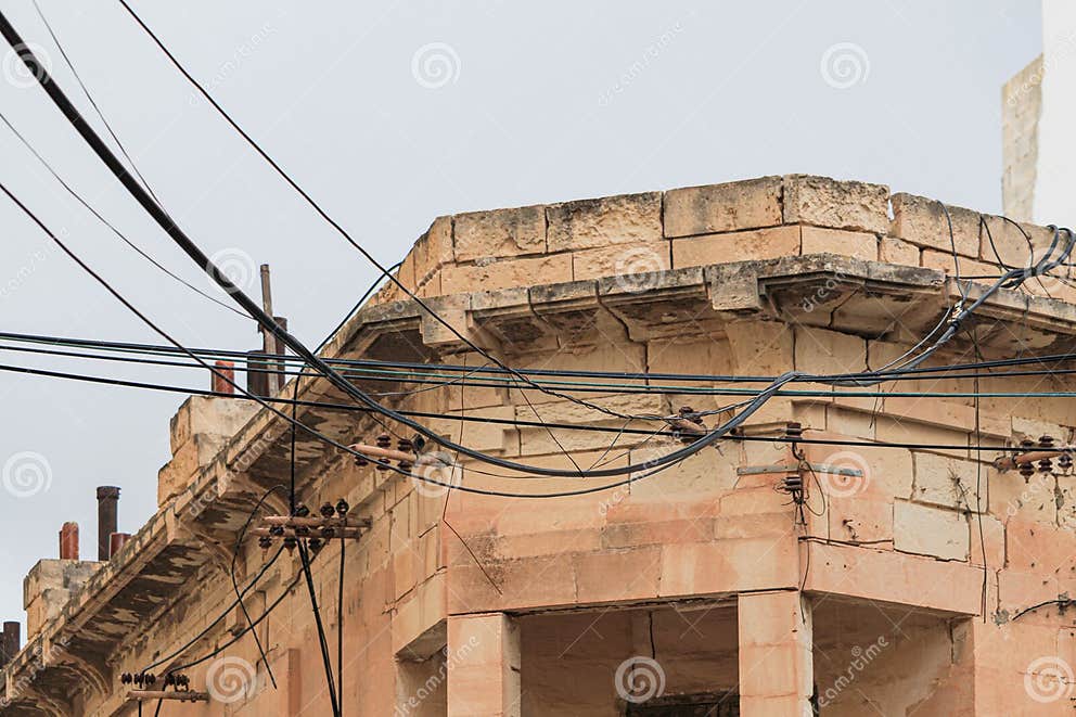 Messy Electrical Cables on Buildings in Malta Stock Photo - Image of ...