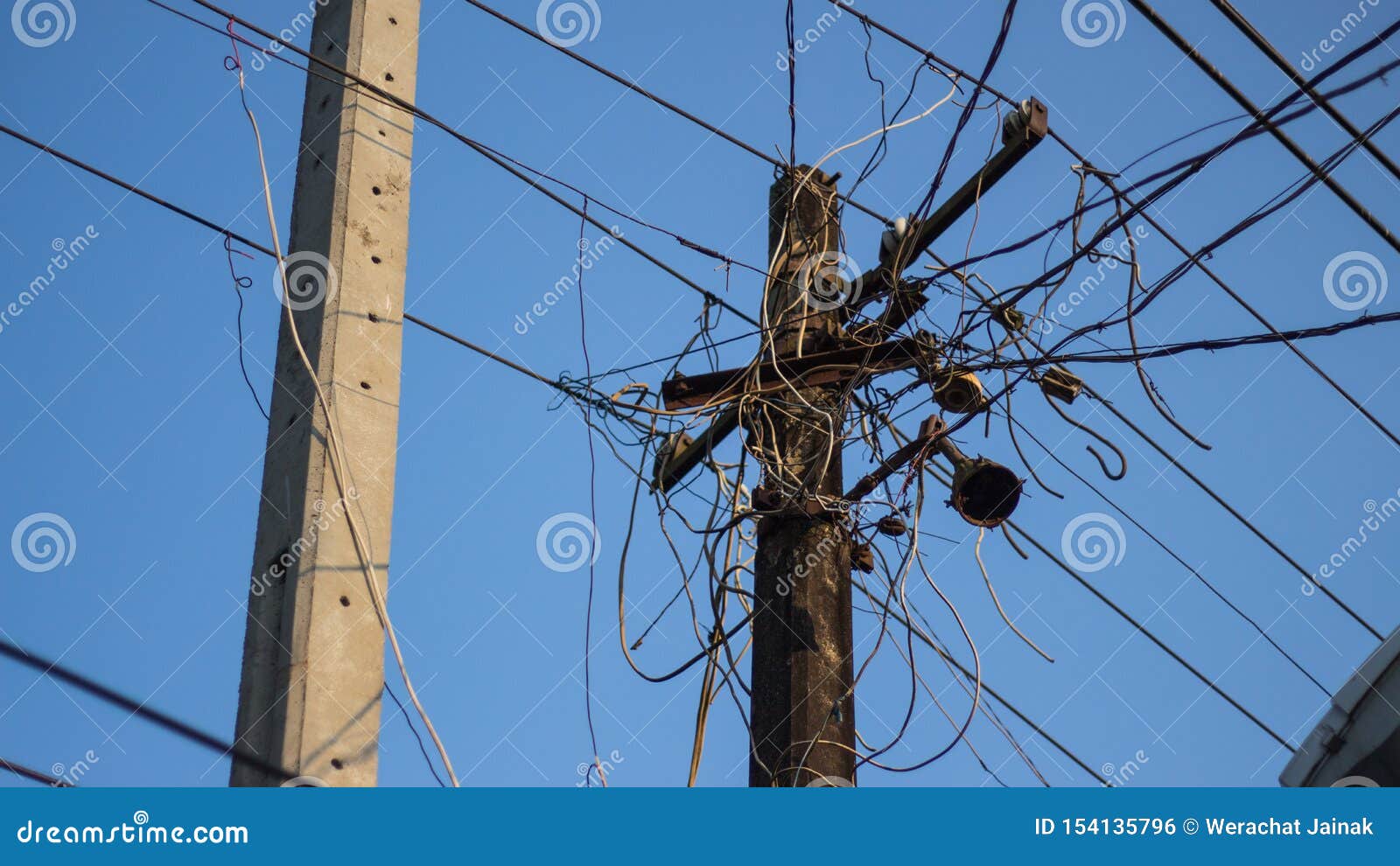 Messy Electrical Cables in Downtown Stock Photo - Image of electricity ...