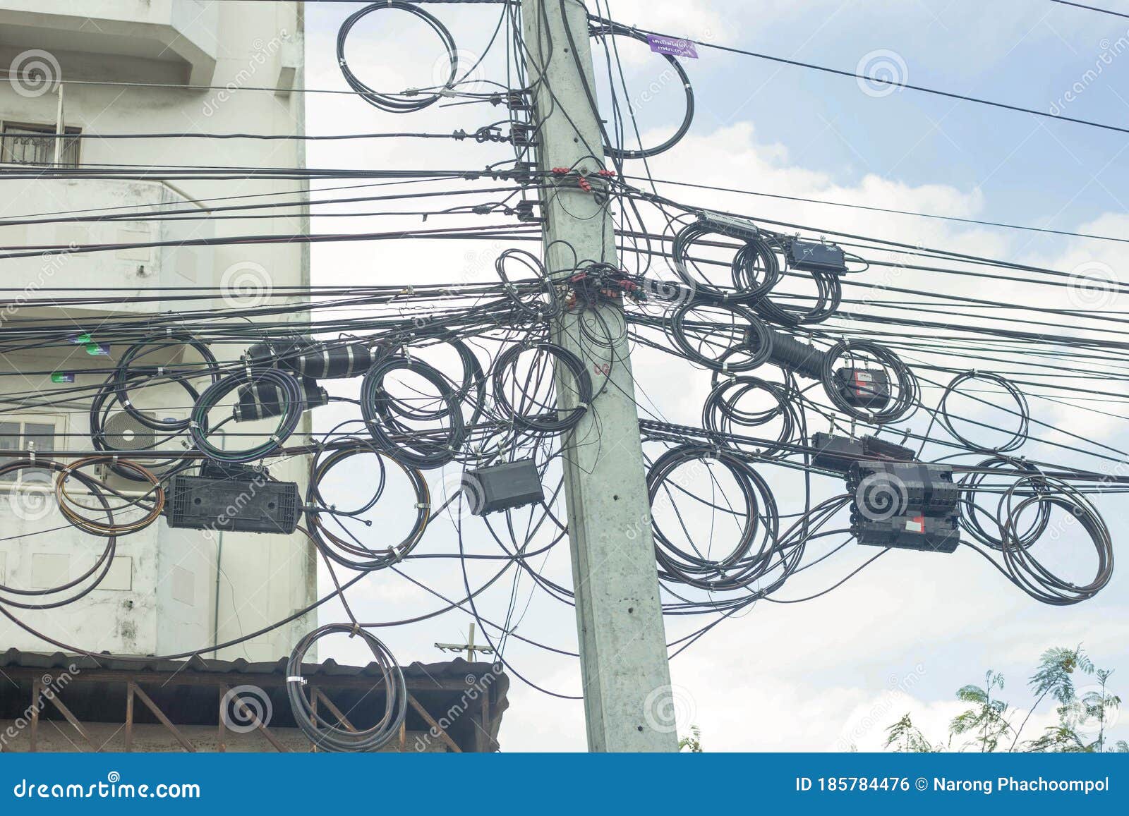 Messy Electrical Cables on Pole Stock Photo - Image of india, energy ...