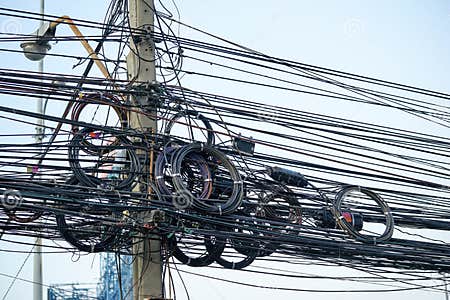 Messy Electrical Cables and Wires on Electric Pole Stock Photo - Image ...
