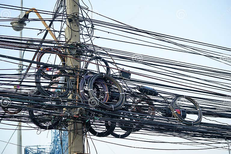 Messy Electrical Cables and Wires on Electric Pole Stock Photo - Image ...