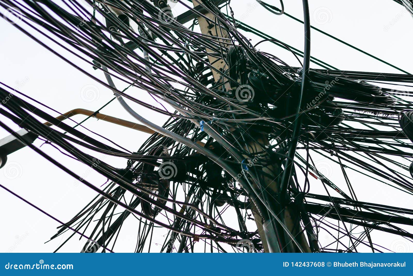 Messy Electrical and Telecommunication Wire in Bankgkok, Thailand Stock ...