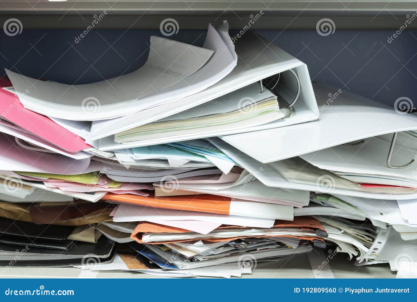 Messy File Document and Office Supplies in Filing Cabinets Stock Photo ...
