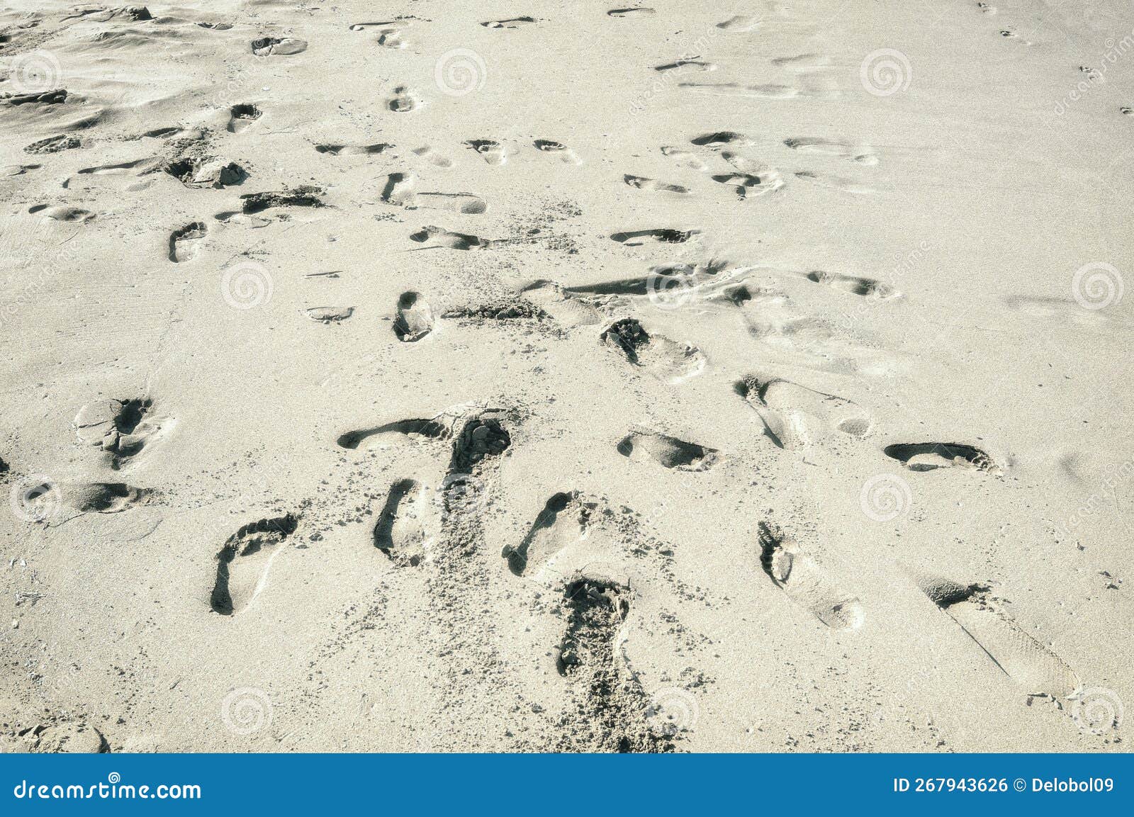 Messy Footprints in the Sand at the Beach, Background. Stock Photo ...