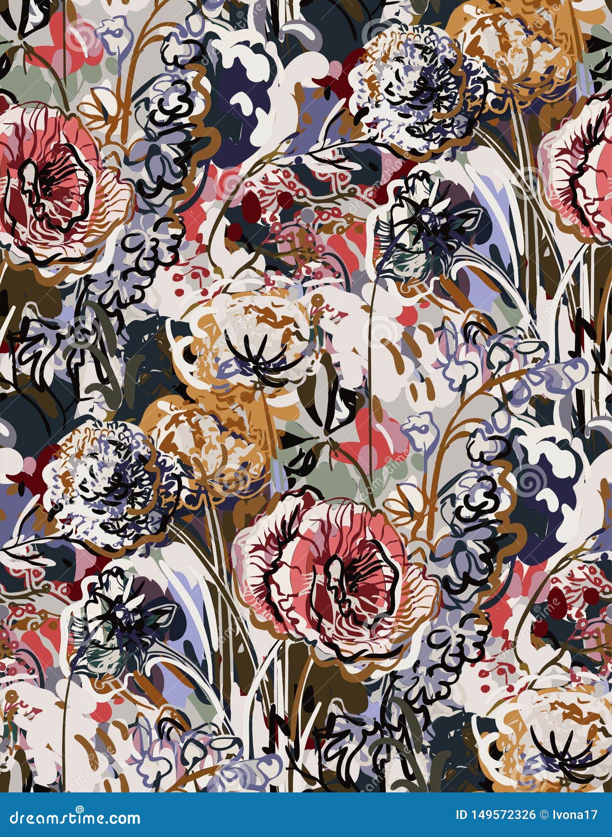 Messy Garden Flower Paint Pattern Vector Textured Stock Illustration ...