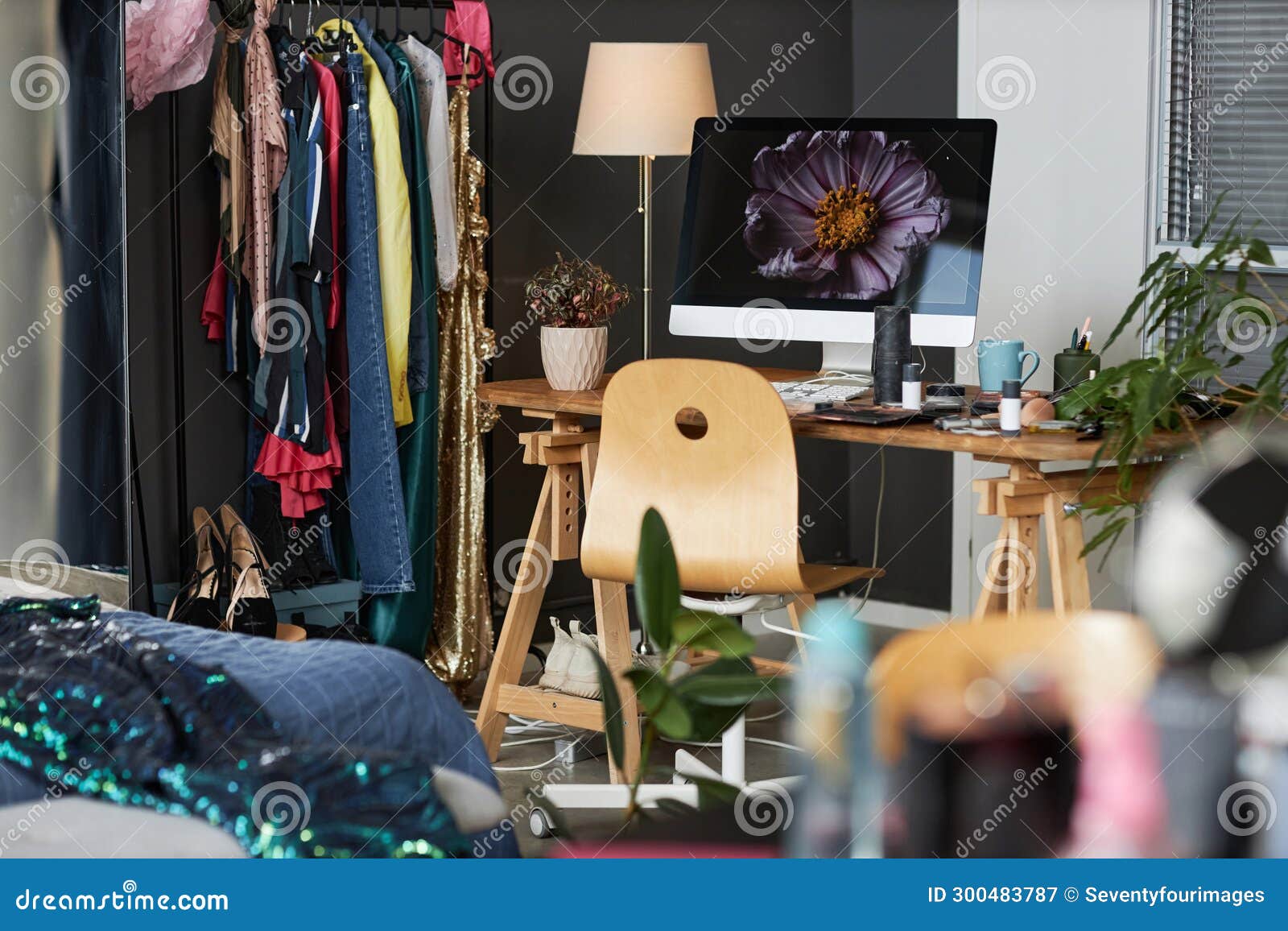 Messy Girls Room with Computer of Table Stock Image - Image of interior ...