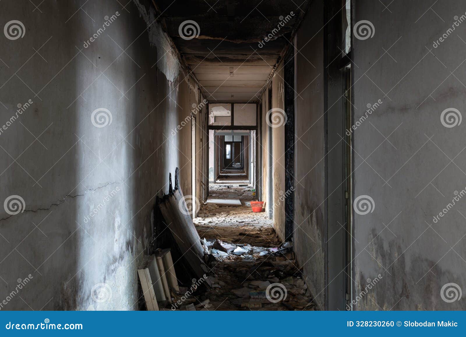 Messy Hallway in Abandoned Office Building Stock Photo - Image of urban ...