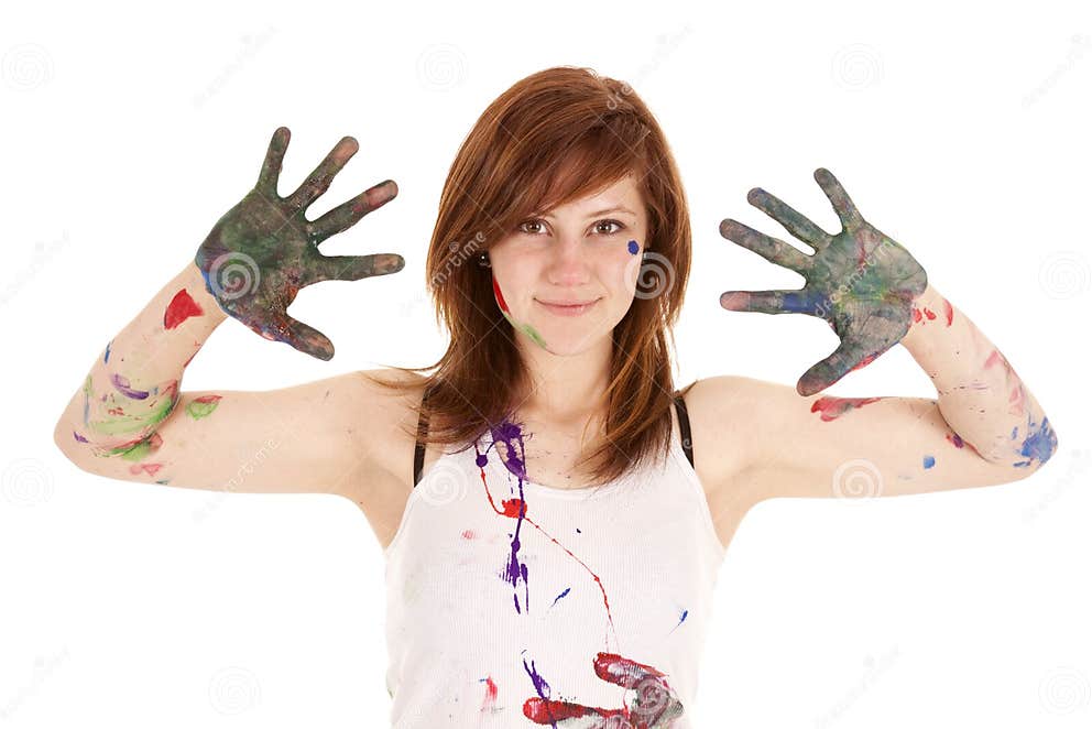 Messy hands and face stock photo. Image of colour, caucasian - 21904148