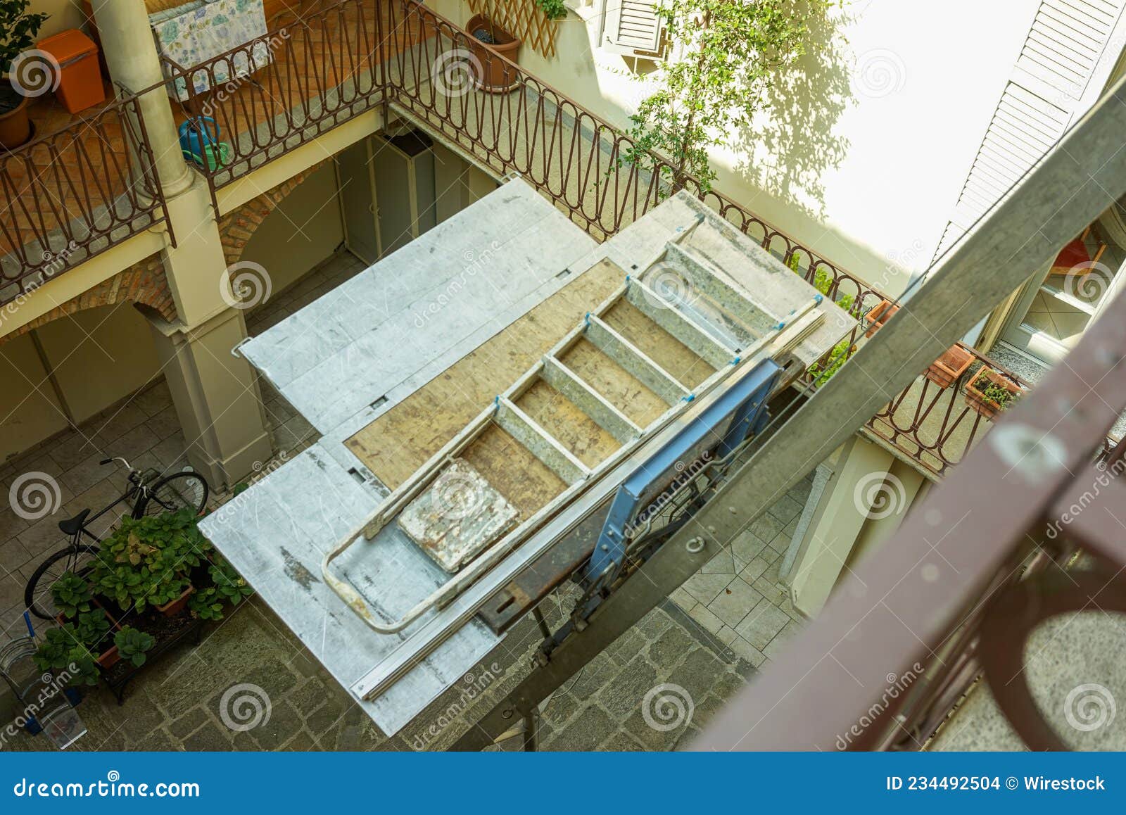 Messy House Facade in the Process of Moving in/out Stock Photo - Image ...