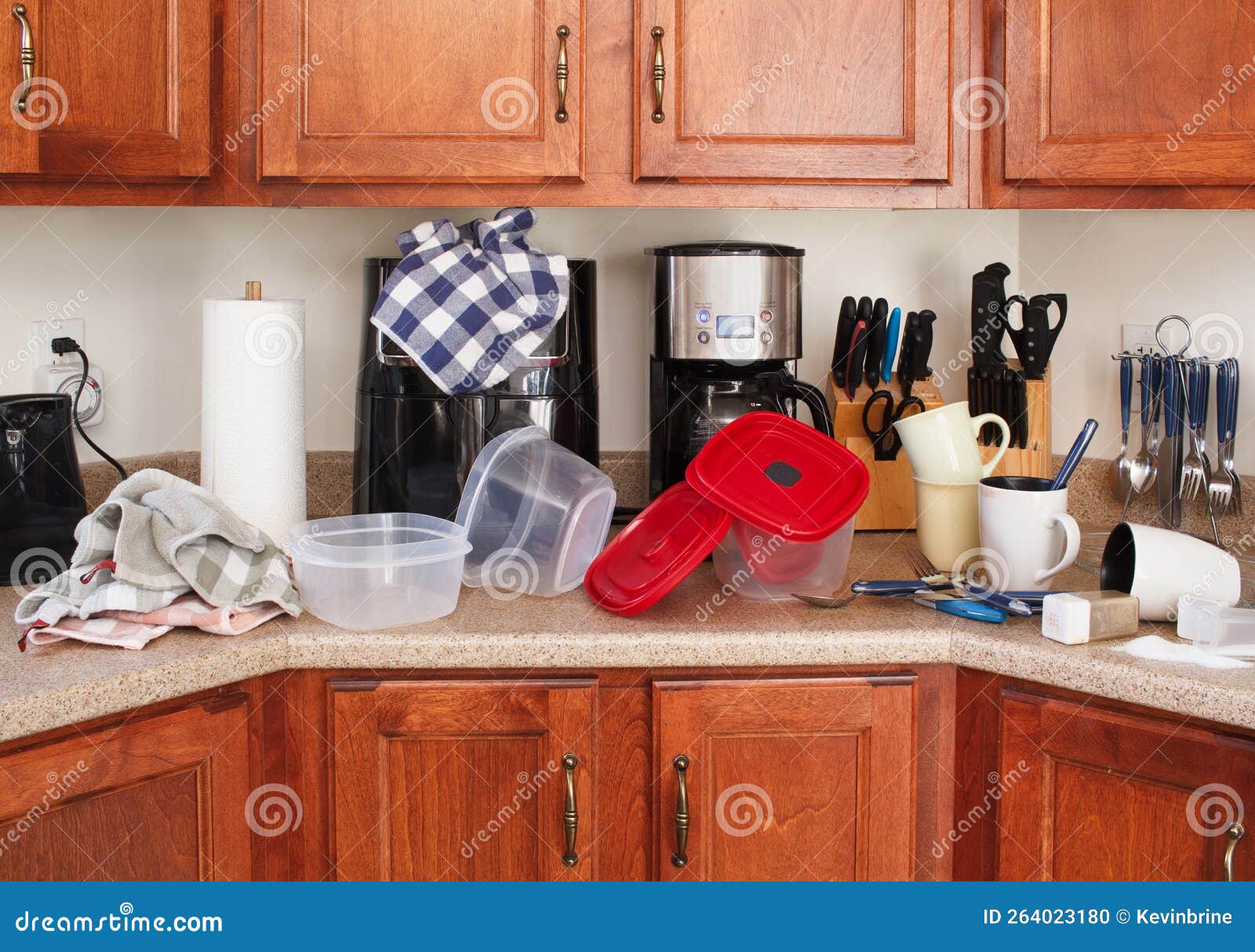 Messy Kitchen Counter stock photo. Image of pile, indoors - 264023180