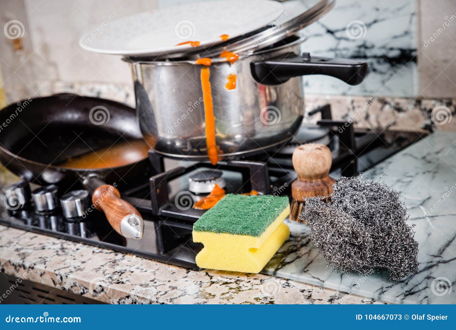 Messy kitchen work top stock image. Image of grimy, pans - 104667073