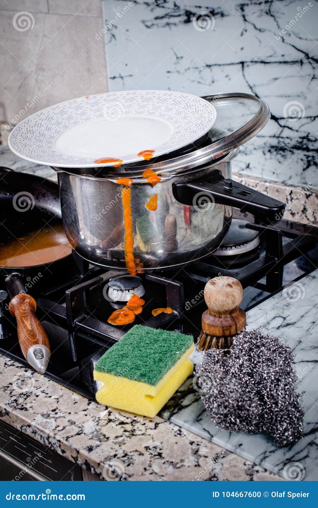 Messy kitchen work top stock photo. Image of mess, work - 104667600