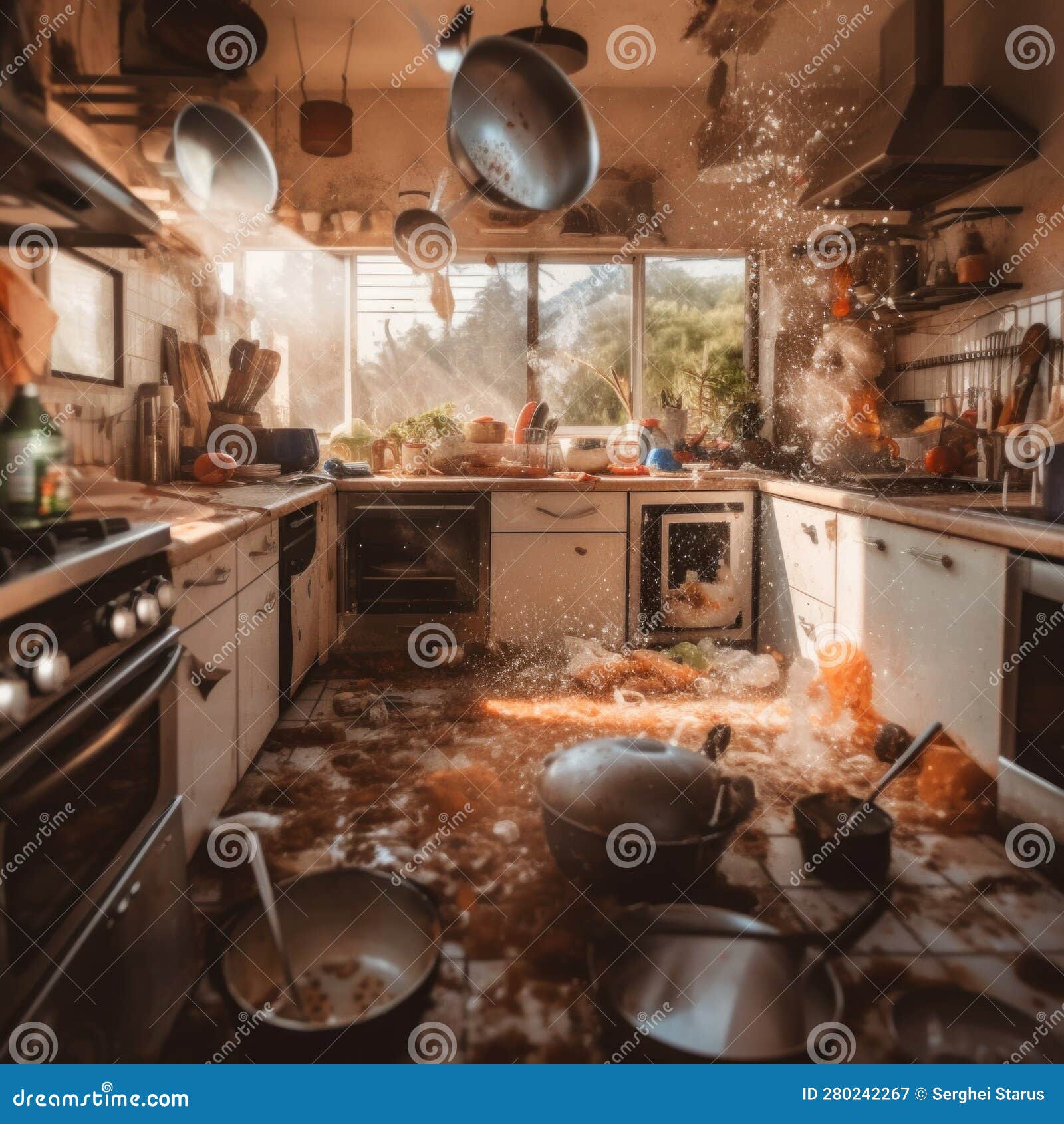 A Messy Kitchen with Pots and Pans on the Counter. Generative AI Image ...