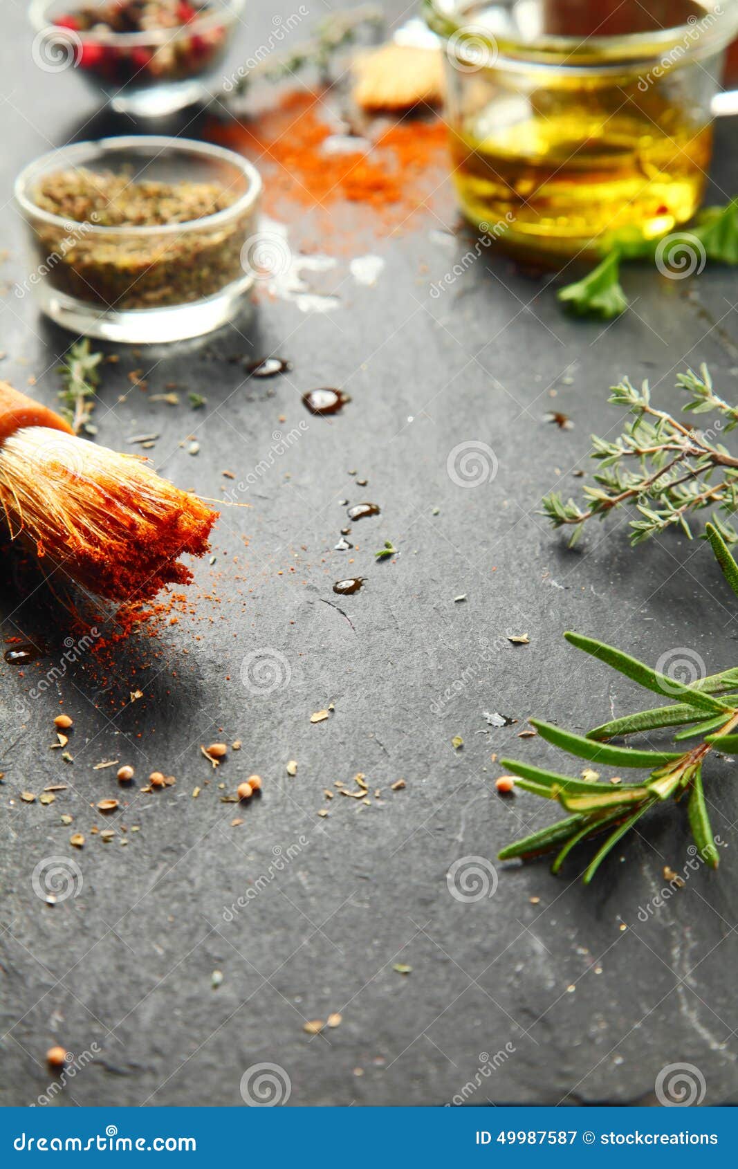 Messy Kitchen Table with Herbs and Spices Stock Image - Image of pepper ...