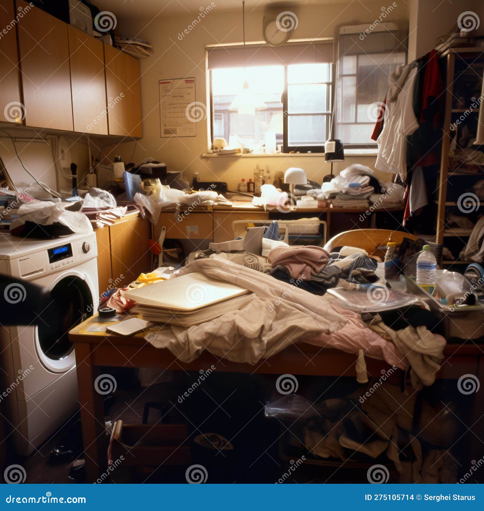 A Messy Kitchen with a Washing Machine in the Corner. AI Generative ...