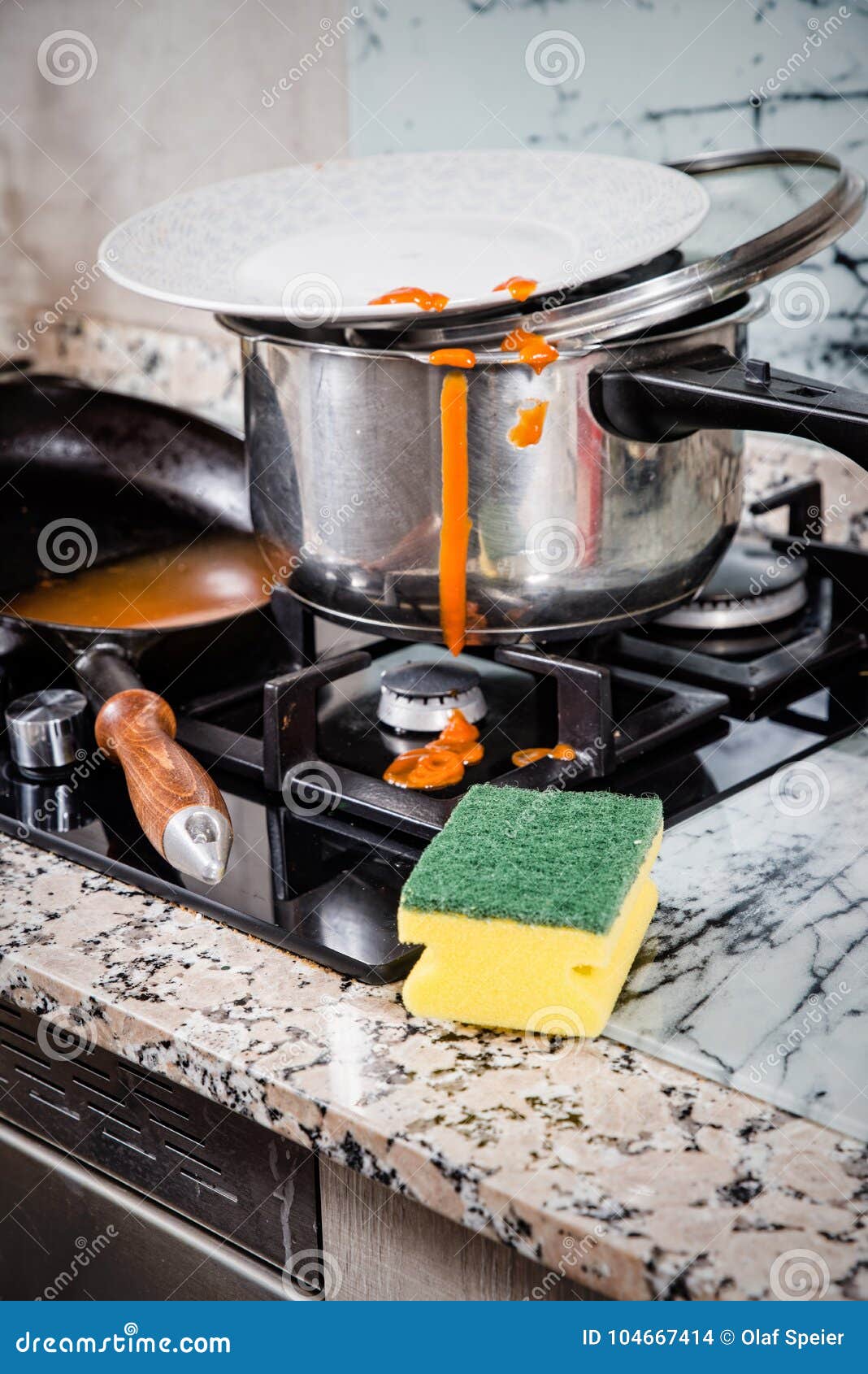 Messy kitchen work top stock photo. Image of dirt, sauce - 104667414