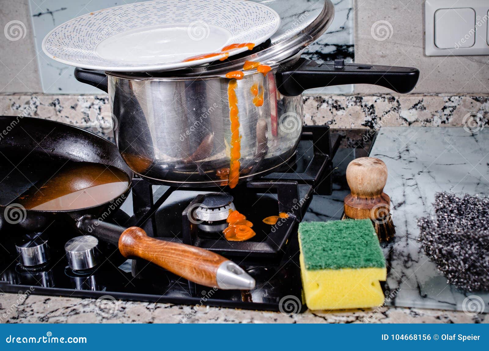 Messy kitchen work top stock photo. Image of mess, work - 104668156