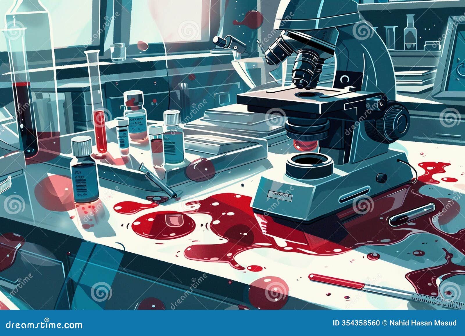 Messy Lab Blood Spilled Microscope Test Tubes Vials Science Experiment ...