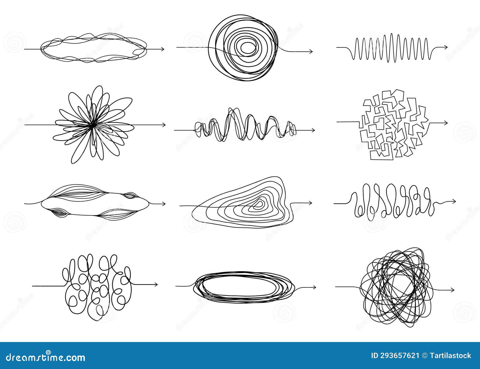 Messy Line Arrows. Doodle Spiral Path with Different Forms of Writing ...