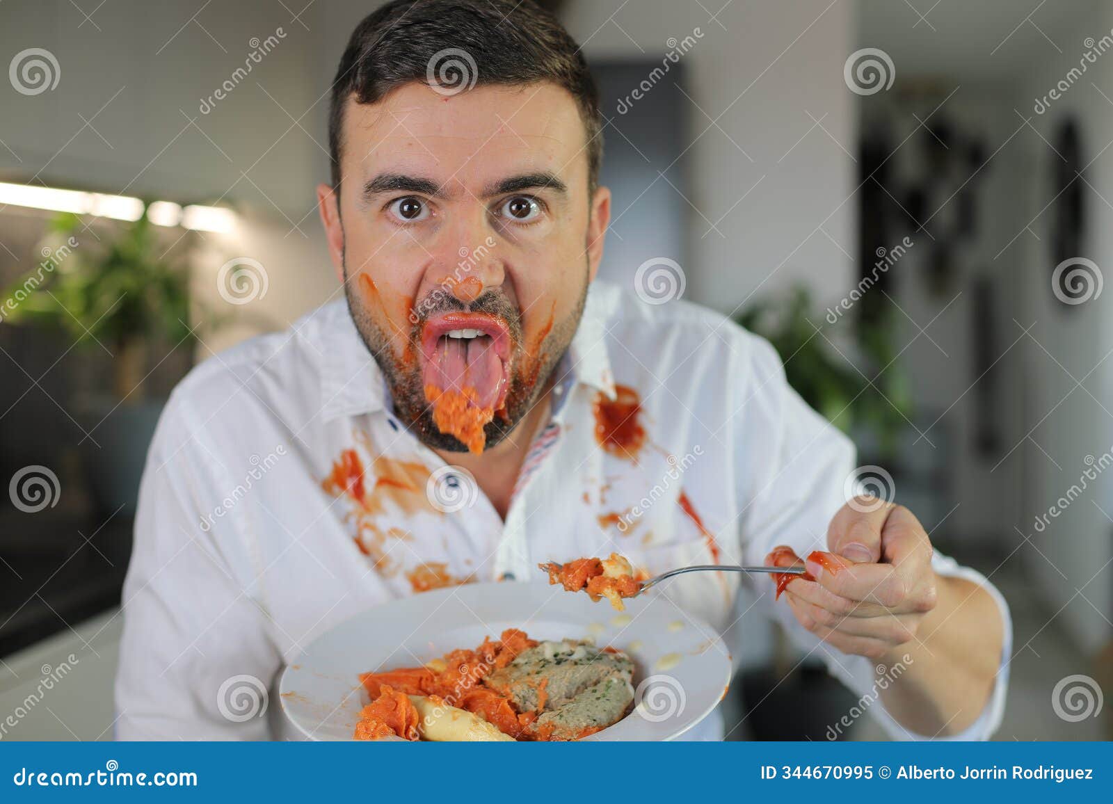 Messy Man Eating a Plate with Anxiety Stock Image - Image of hand, diet ...