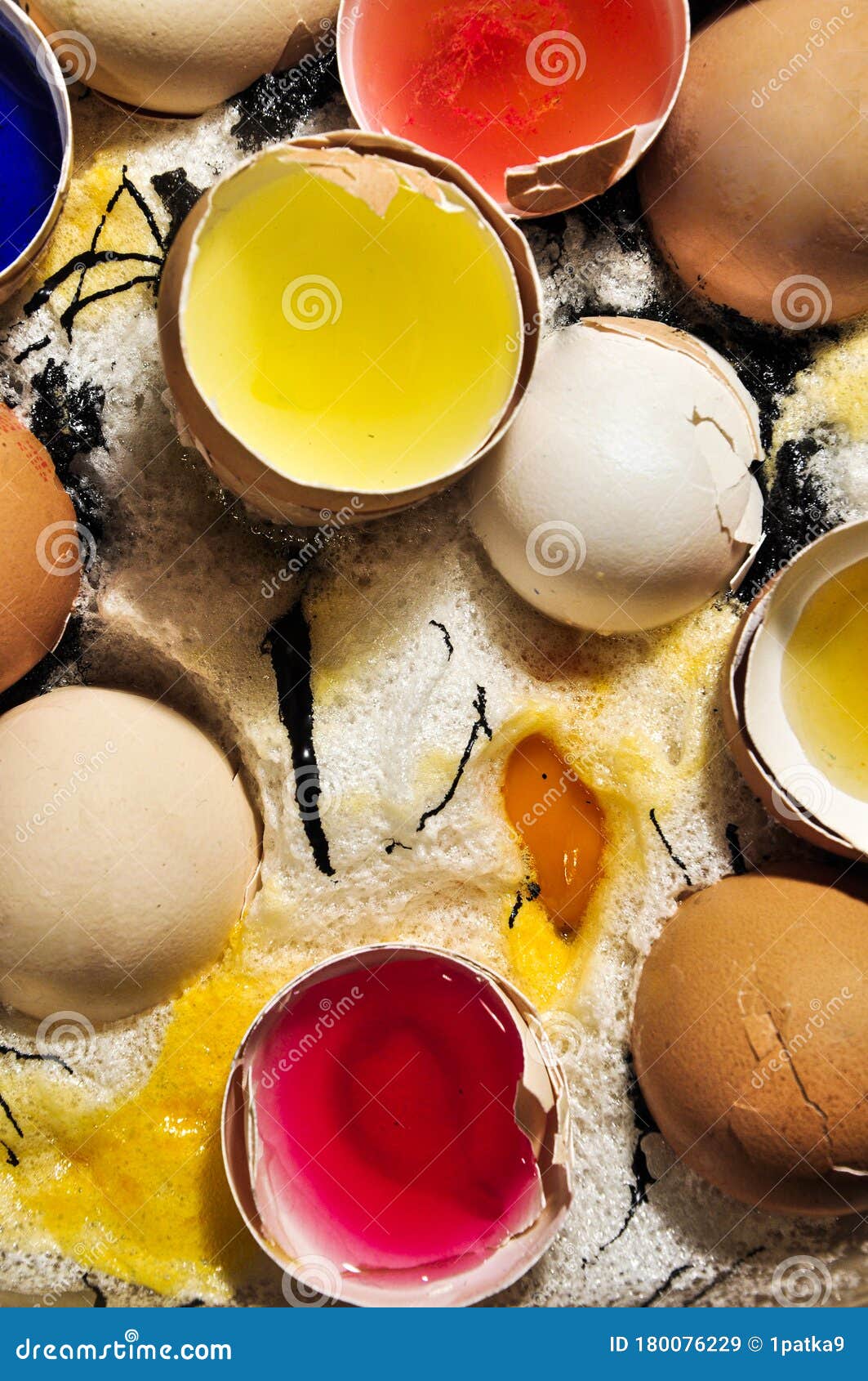 Messy Mix Of Shattered Egg Shells, Egg Foam And Paint Royalty-Free ...