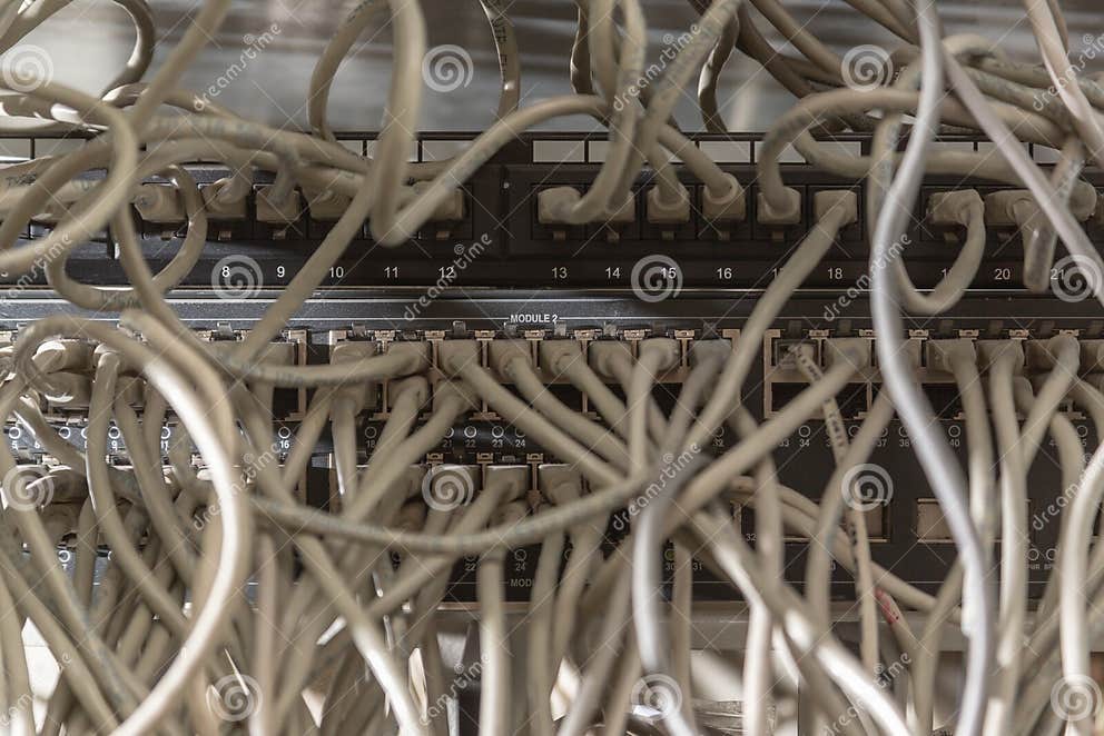 Messy Network Cabling at Switch Router Cabinet. Stock Photo - Image of ...