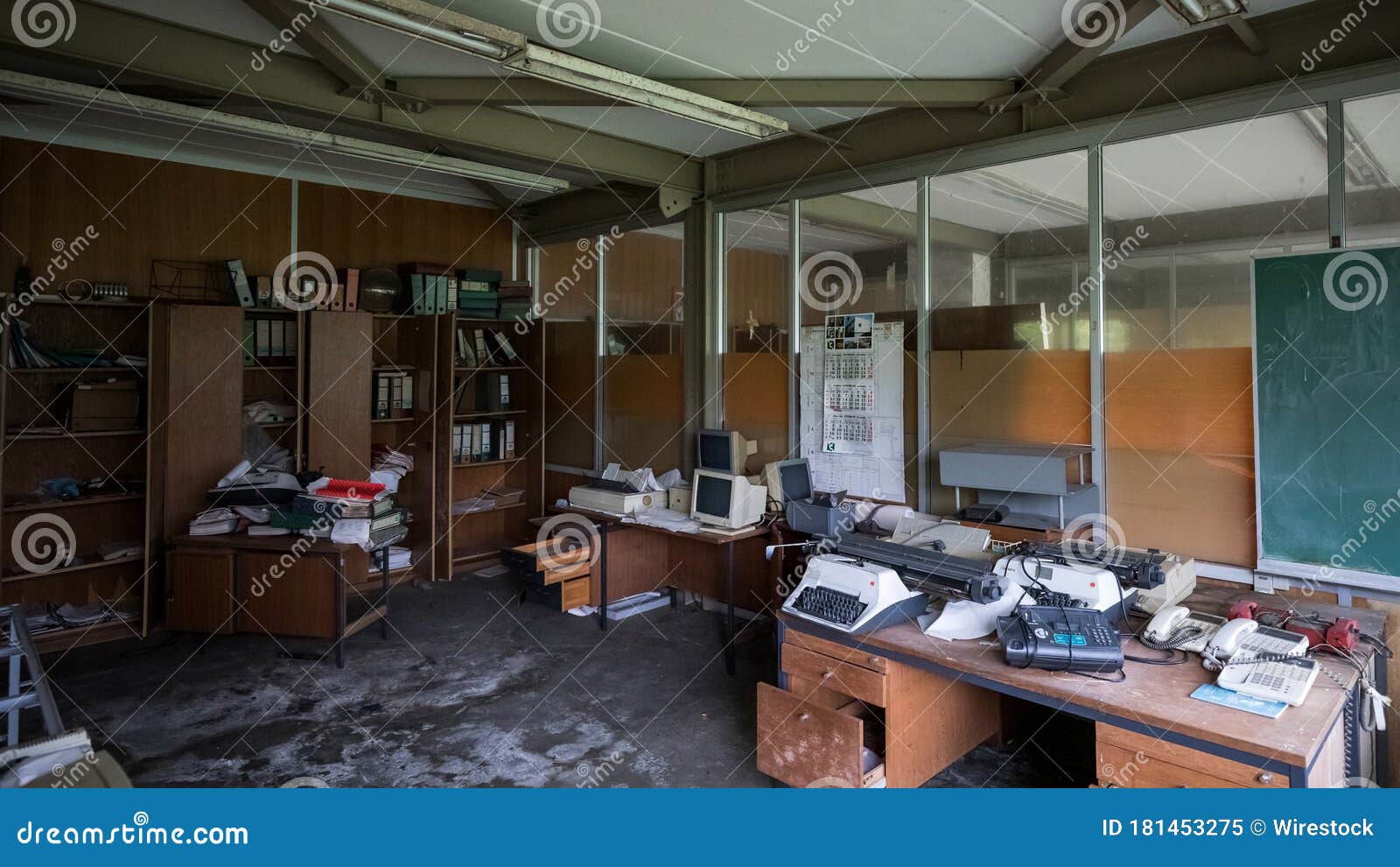 Messy Office in an Abandoned Building Stock Image - Image of telephone ...