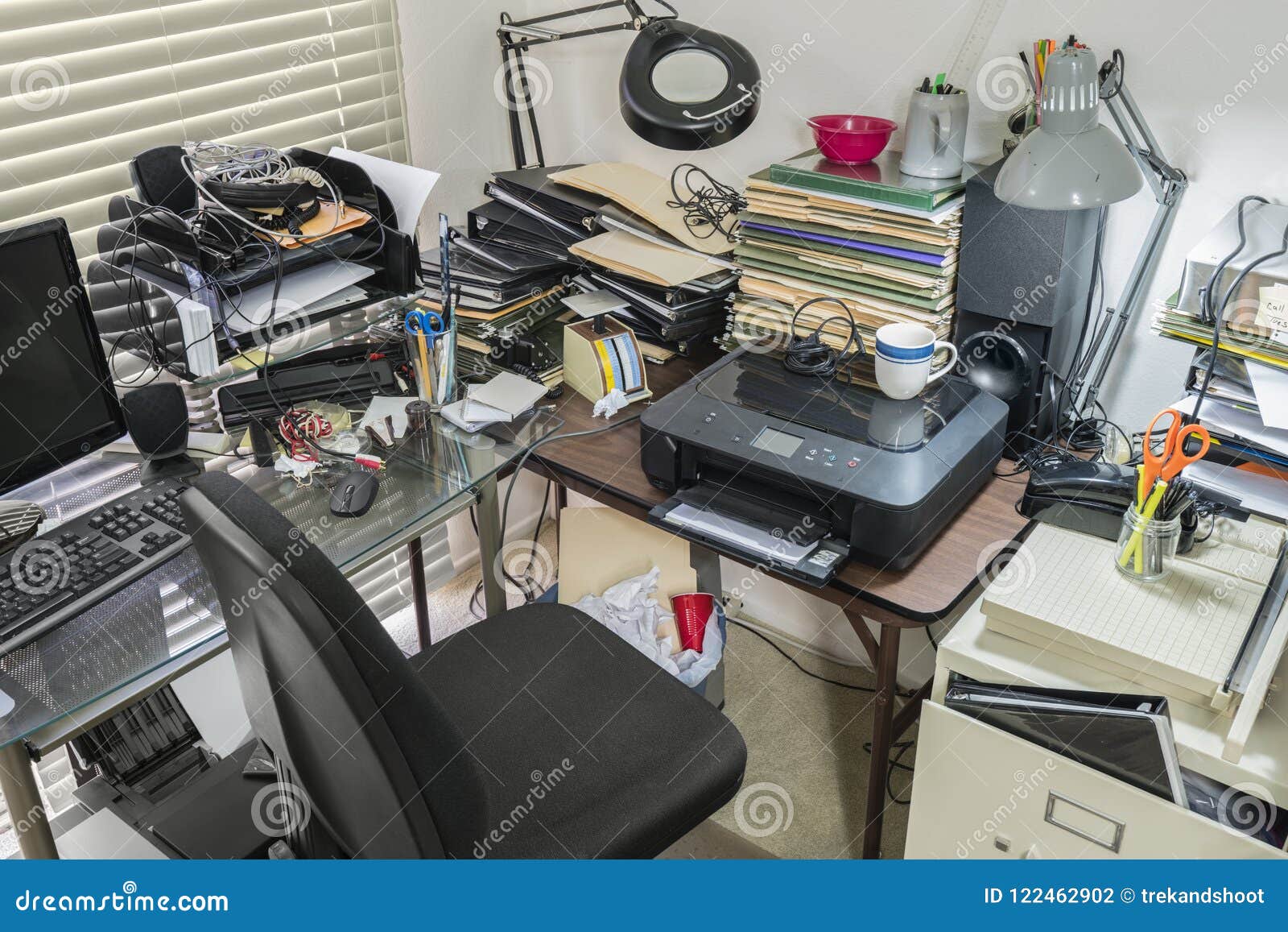Messy Office Desk and Table Stock Photo - Image of files, back: 122462902
