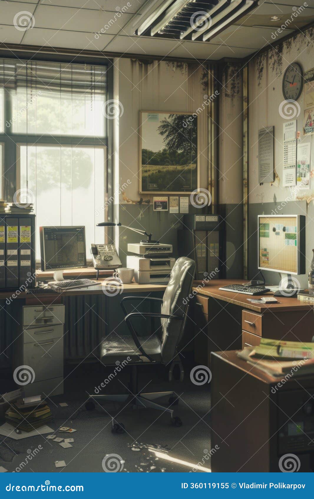 A Messy Office with a Lot of Clutter on the Floor, Ideal for Depicting ...