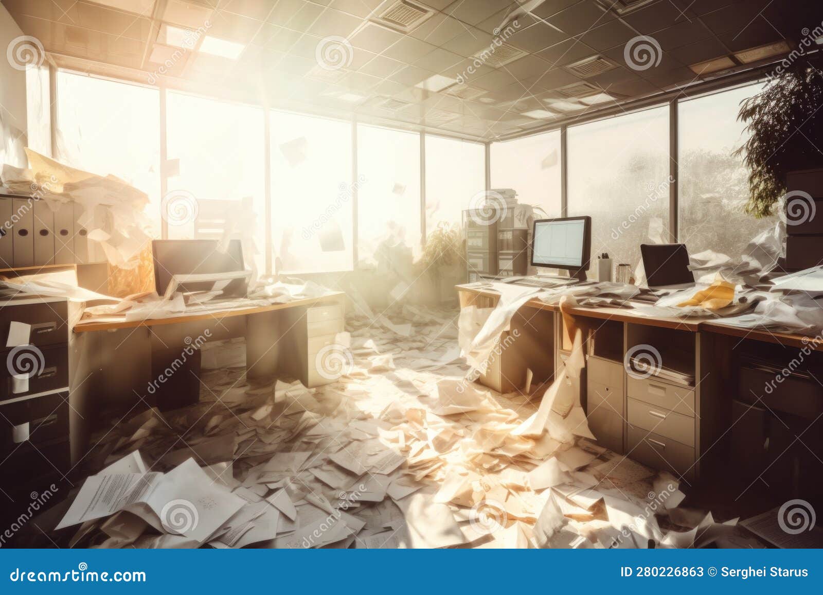 A Messy Office with a Lot of Papers on the Floor. Generative AI Image ...