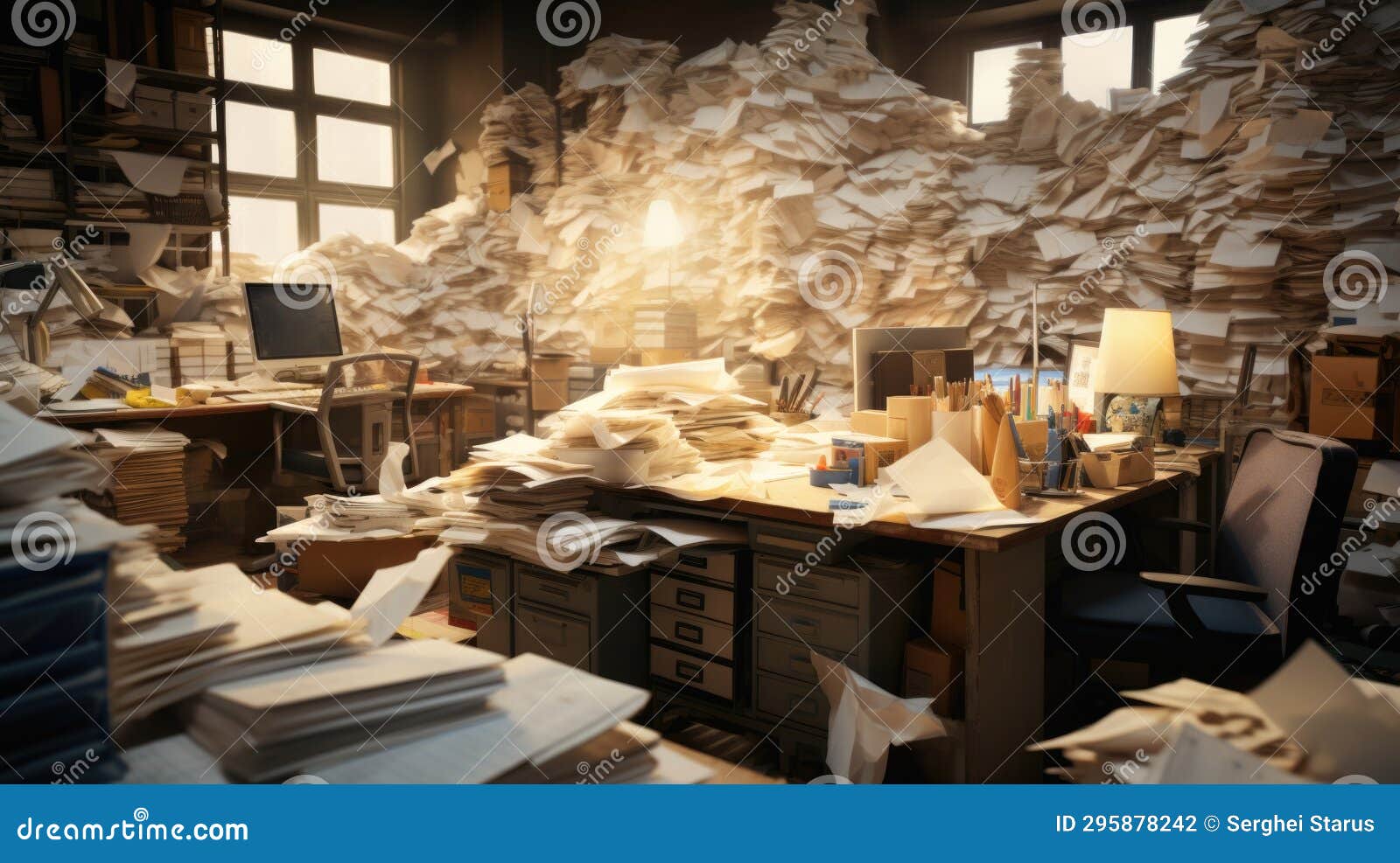 A Messy Office with Lots of Papers and Papers, AI Stock Photo - Image ...