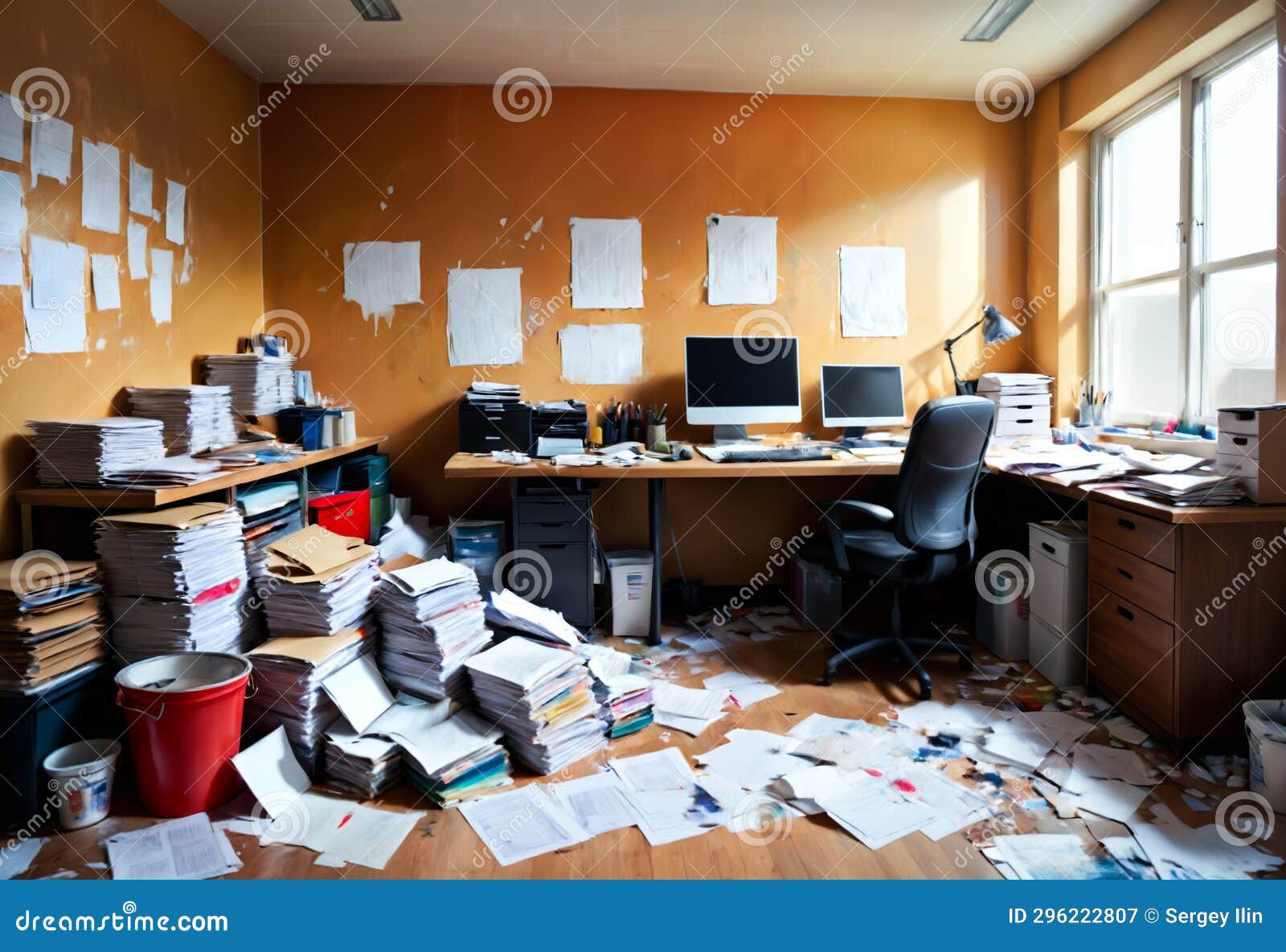 Messy Office Environment With Documents Flying In Disarray Royalty-Free ...