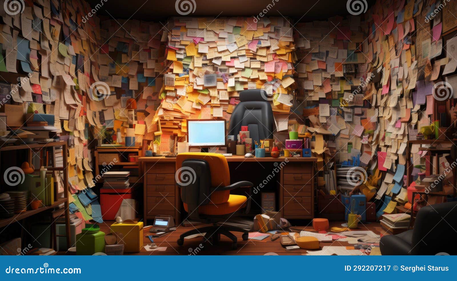 A Messy Office with Lots of Sticky Notes, AI Stock Image - Image of ...