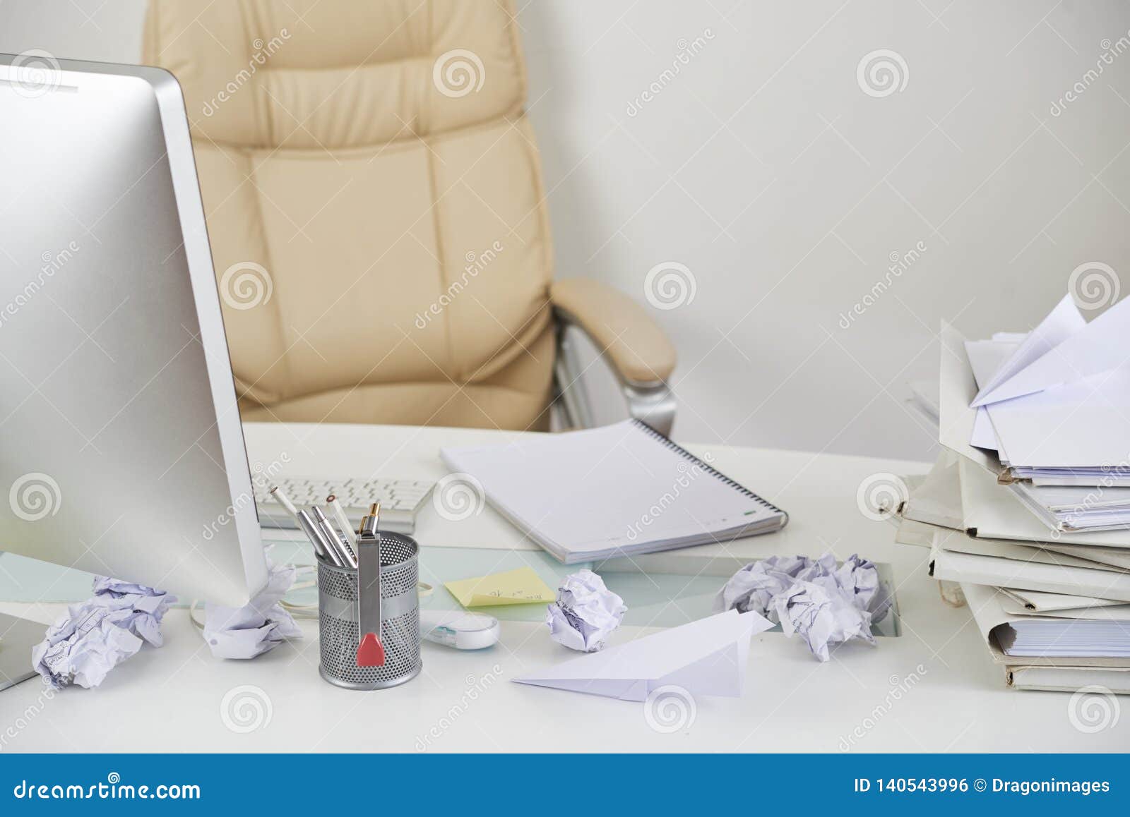 Messy office table stock photo. Image of table, folder - 140543996