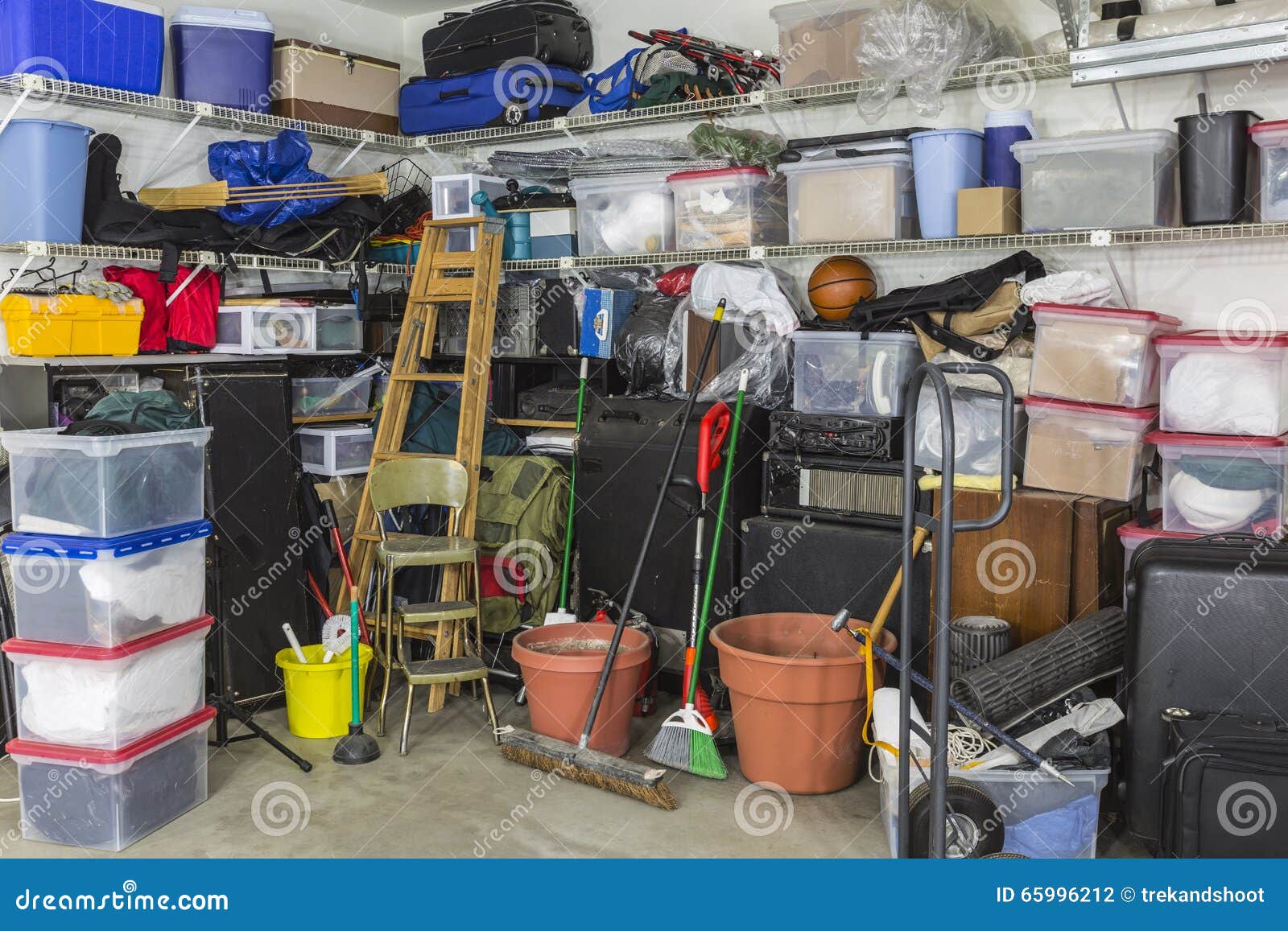 Messy Packed Garage stock photo. Image of interior, untidy - 65996212