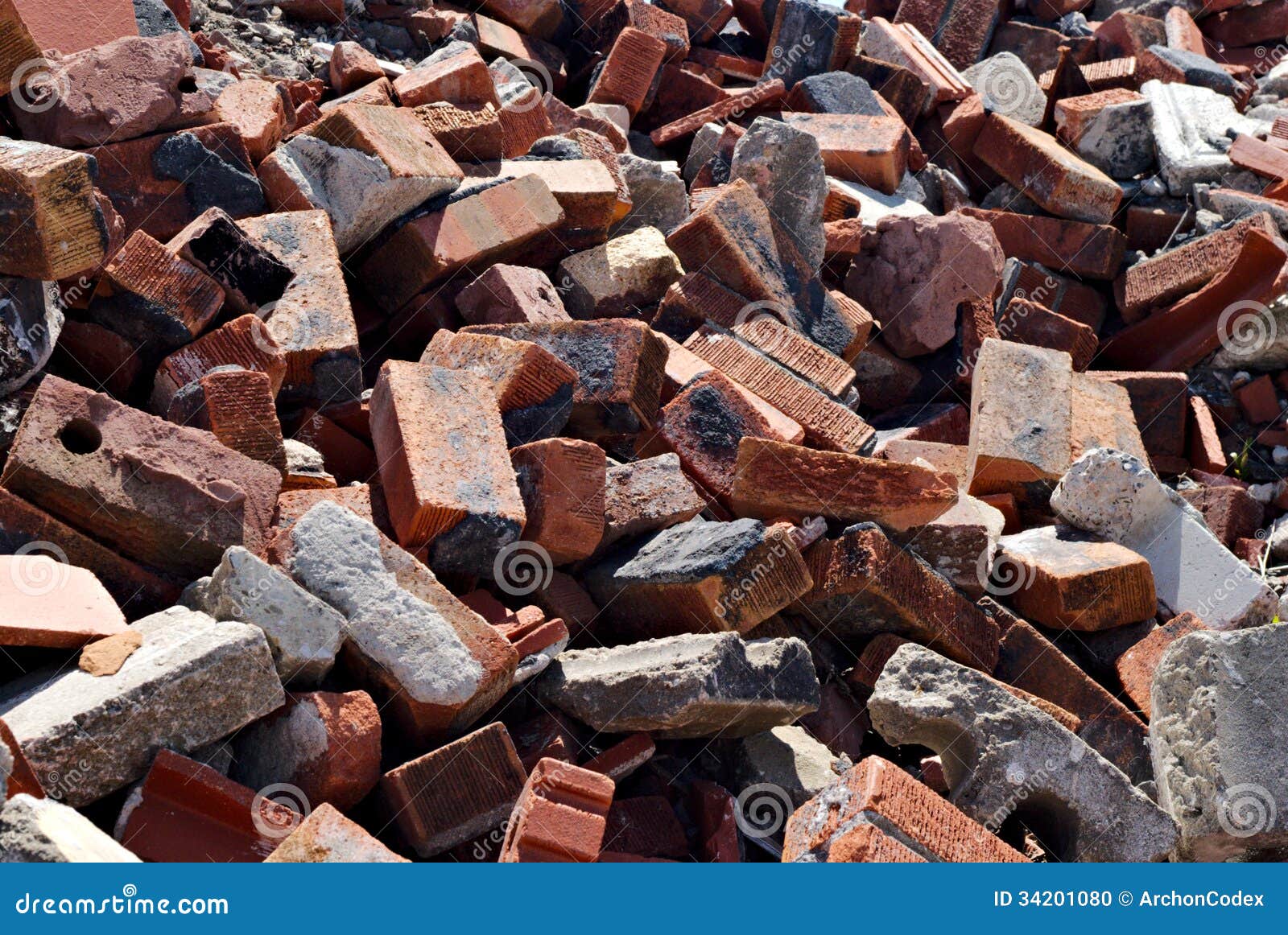 Red Bricks Messy Pile Background. Construction Site Detail. Orange ...