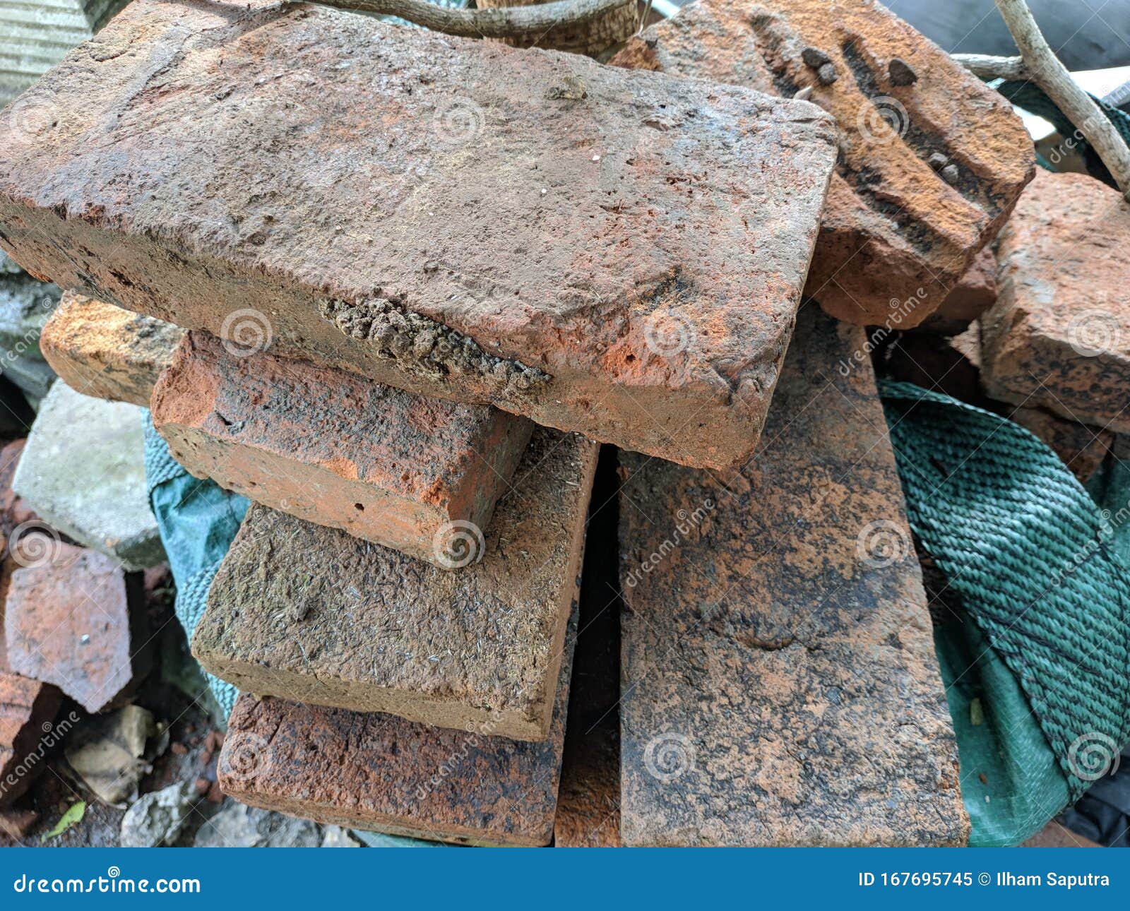 Messy pile of bricks. stock image. Image of bricks, material - 167695745